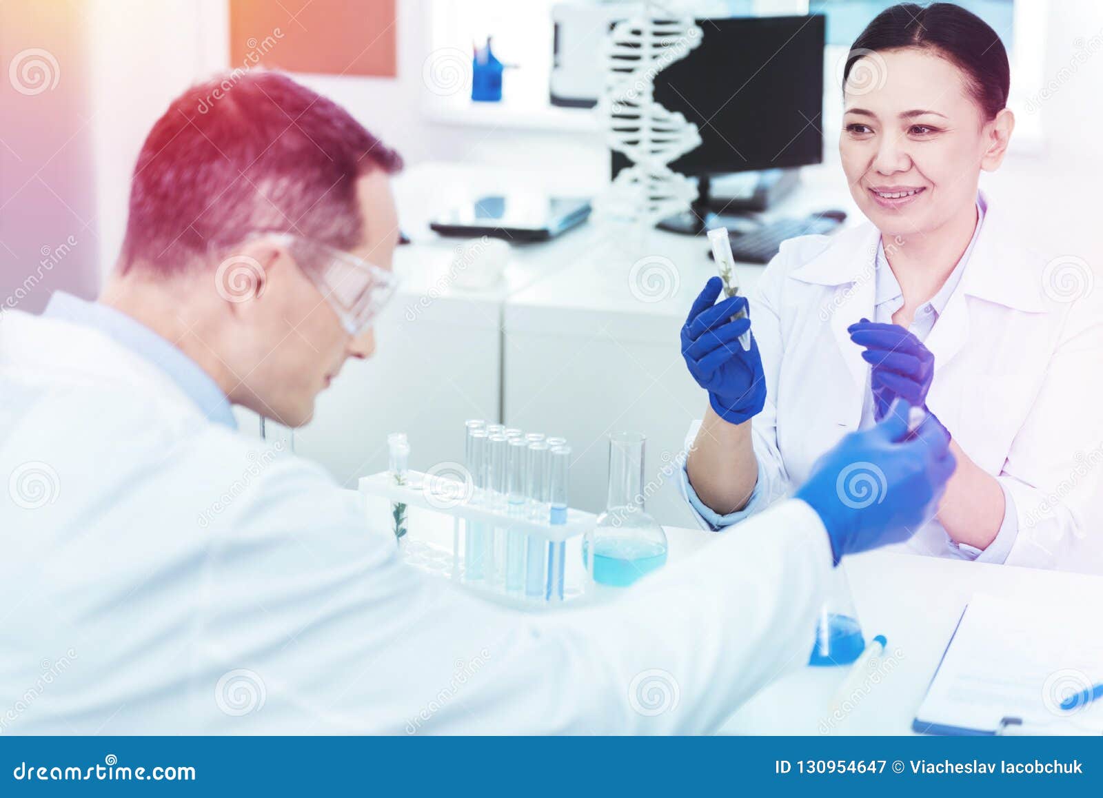 Nice Smart Scientists Sitting Opposite Each Other Stock Image - Image ...