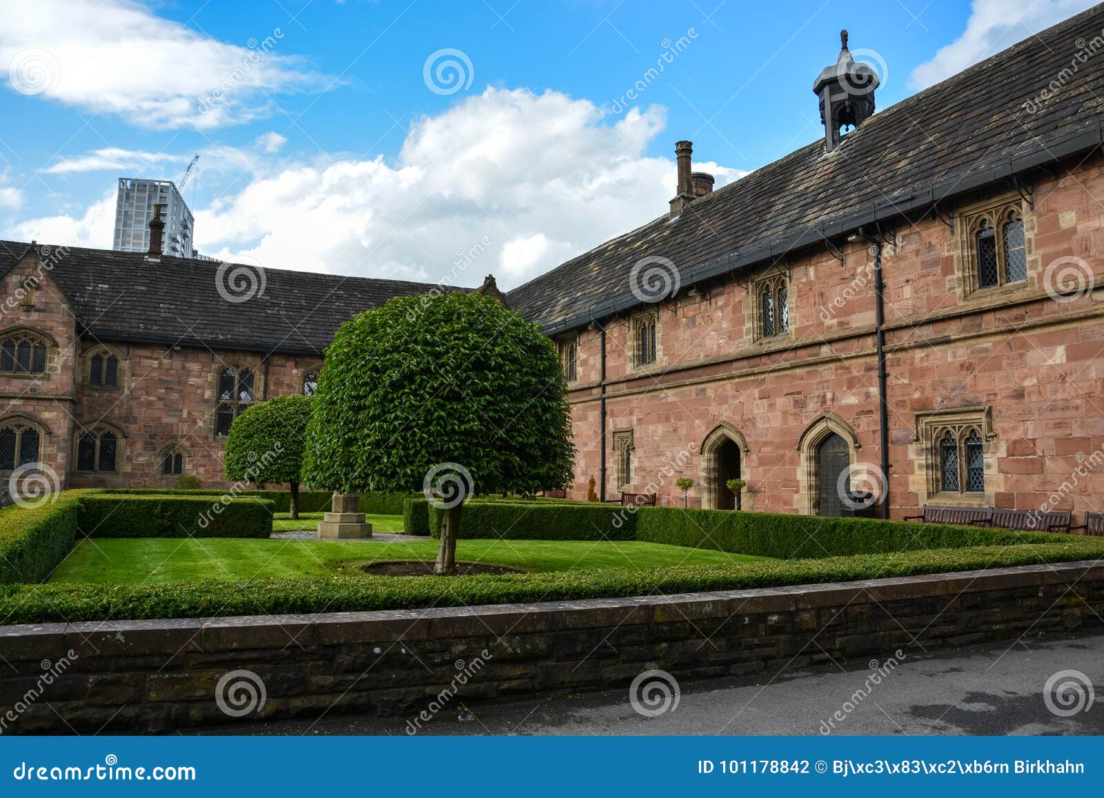 A Nice Square with Trees and Hedges Next To Chetham`s Library in Stock ...