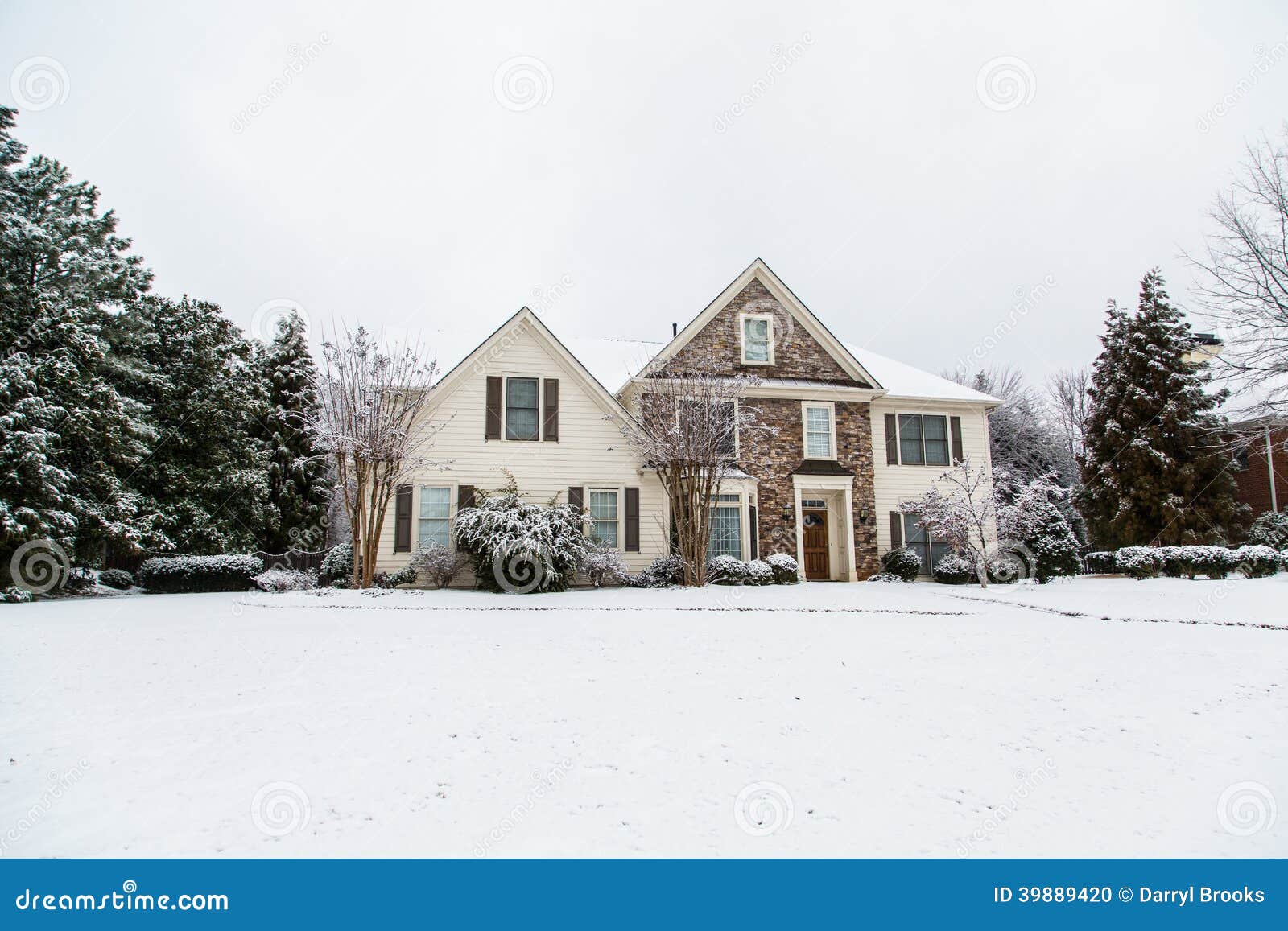 Nice Stone and Siding House after Heavy Snow Stock Photo - Image of ...