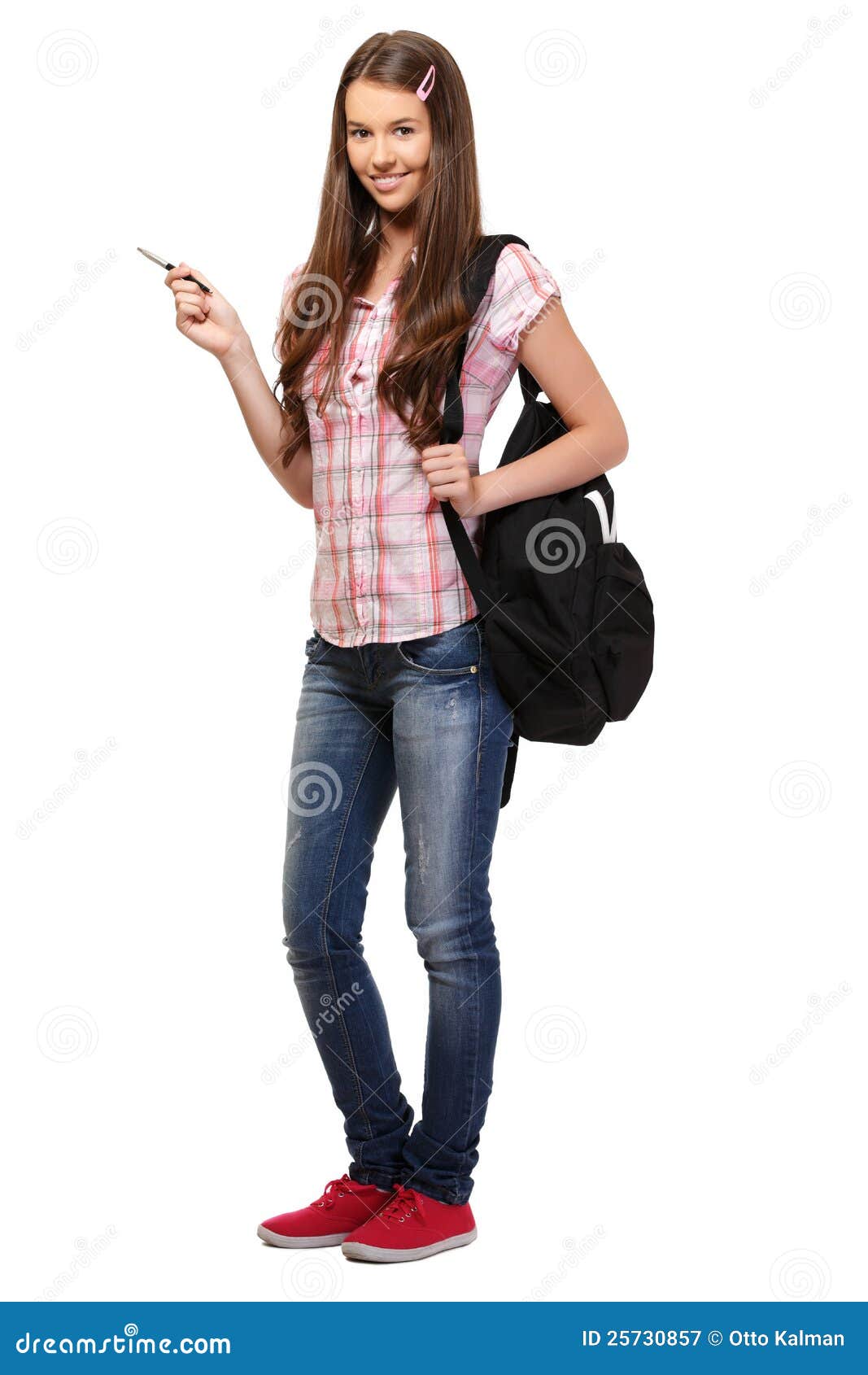 Nice Student with Book Bag in Studio Stock Image - Image of copyspace ...
