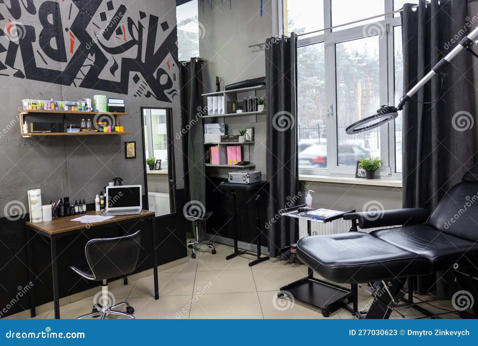 A Nice Studio with a Modern Interior Stock Image - Image of curtain ...