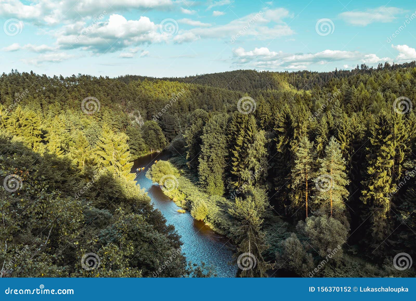 Nice Summer Valley with Vltava River and Boat, Czech Republic Stock ...