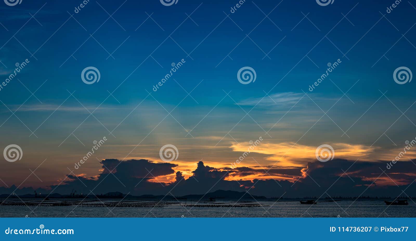 Nice Sun Ray in Twilight Sky at Sea with Si Chang Island Stock Image ...