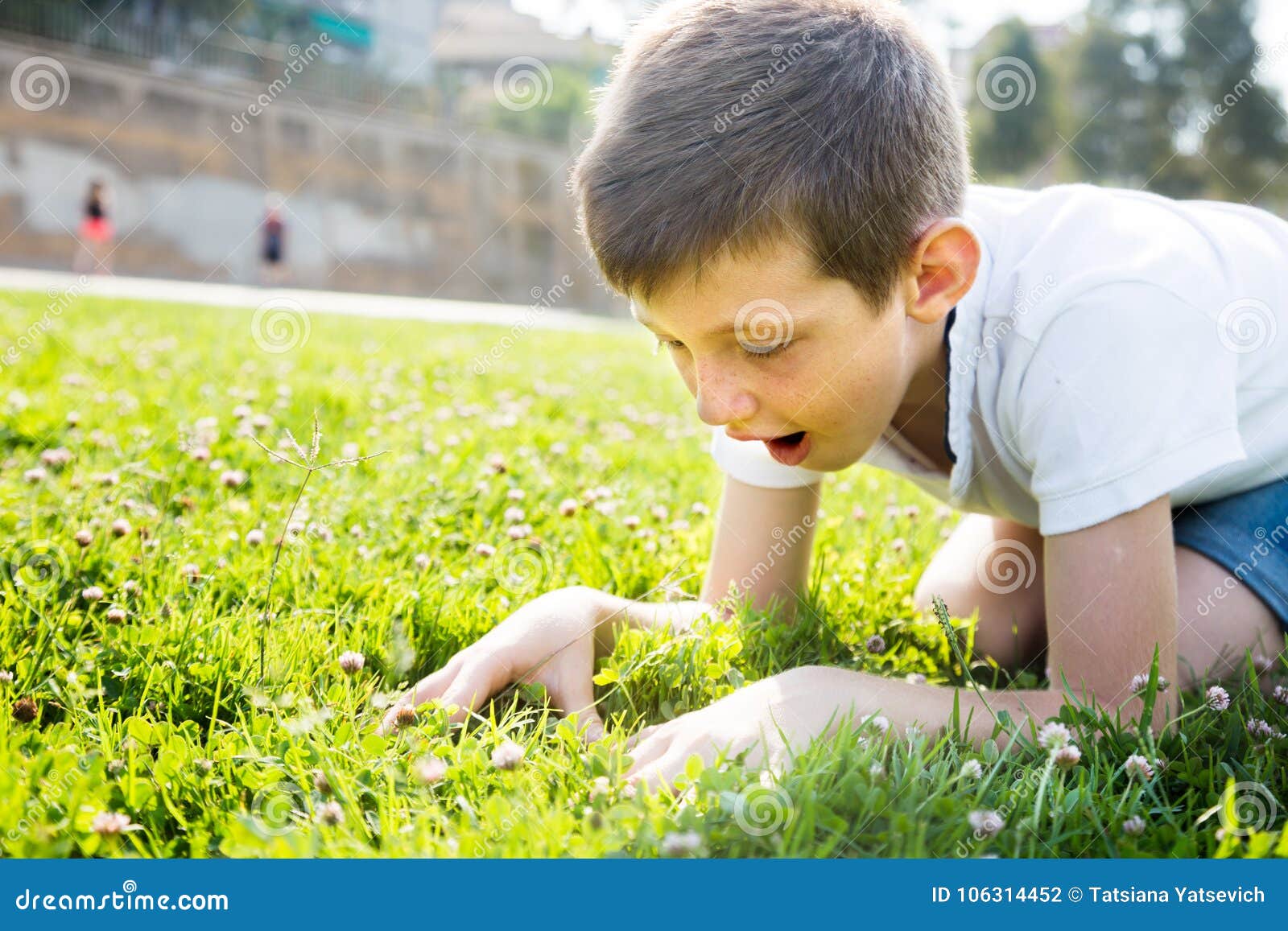 Boy sitting grass stock photo. Image of carefree, small - 106314452