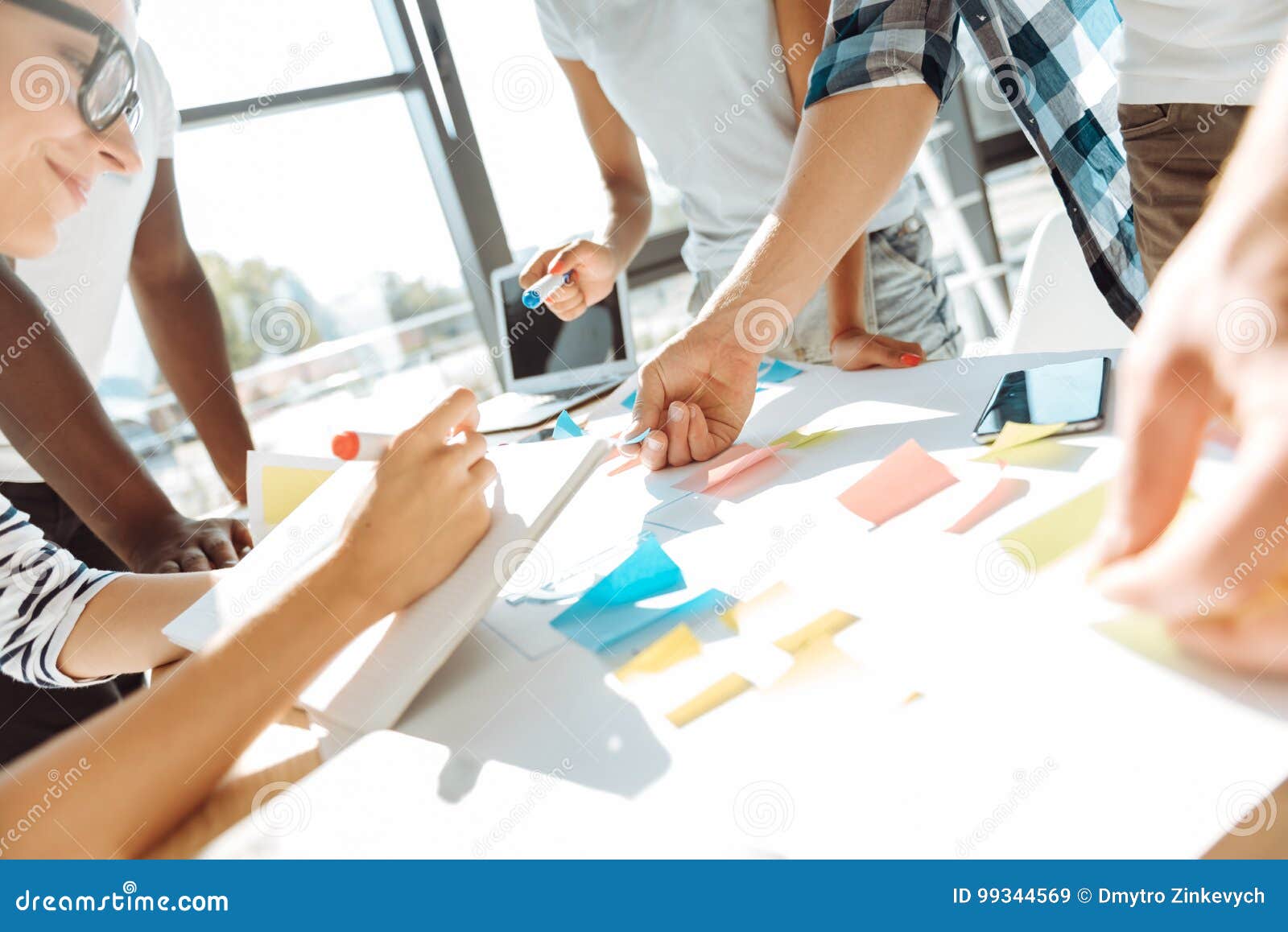 Close Up of Professional Colleagues Using Sticky Notes Stock Image ...