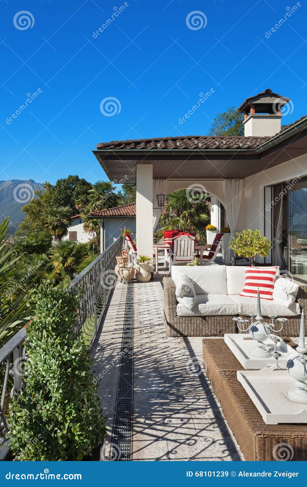 Nice terrace of a villa stock image. Image of furniture - 68101239