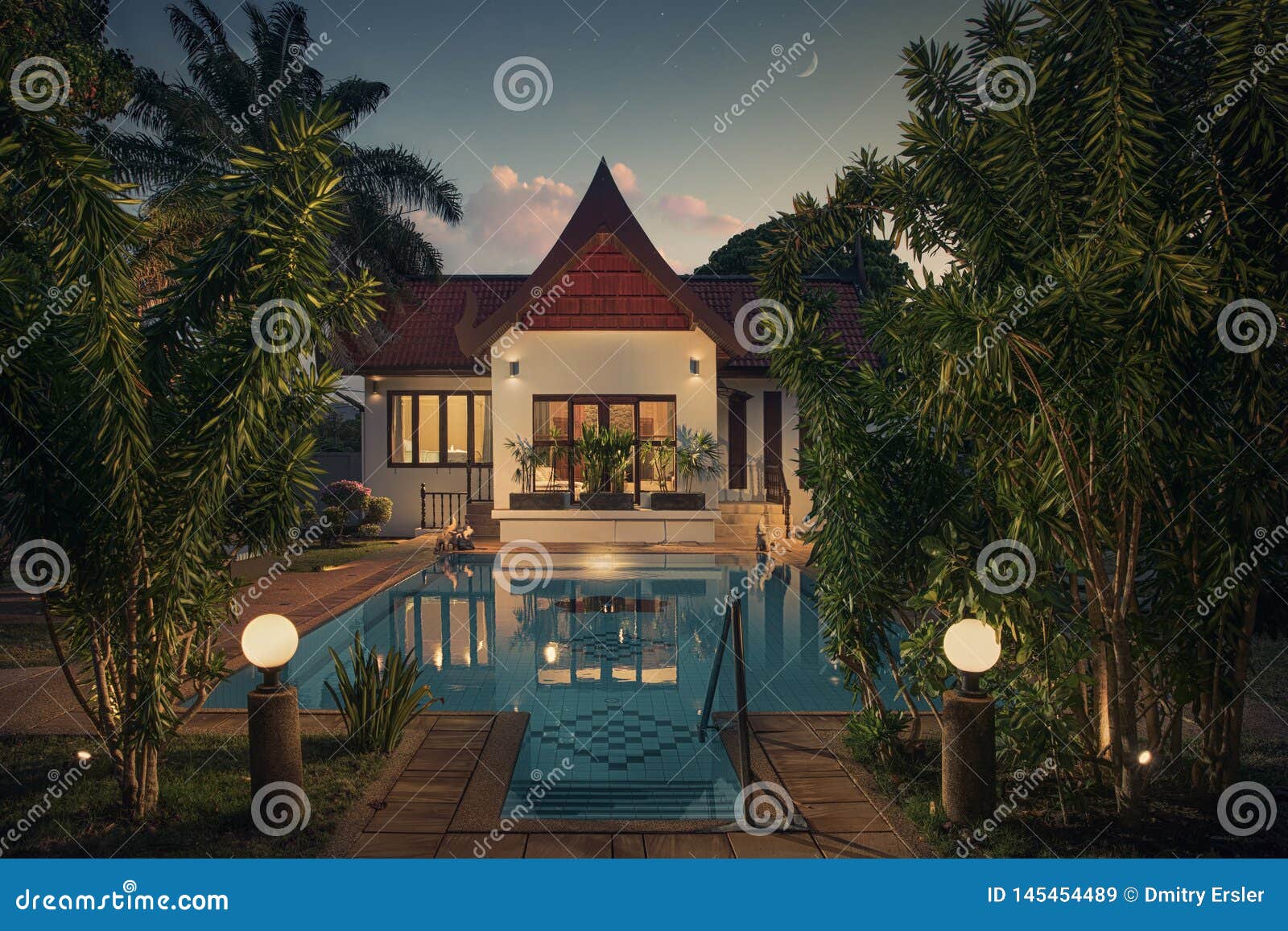 Nice Thai Style Villa in Tropic Environment Stock Image - Image of ...