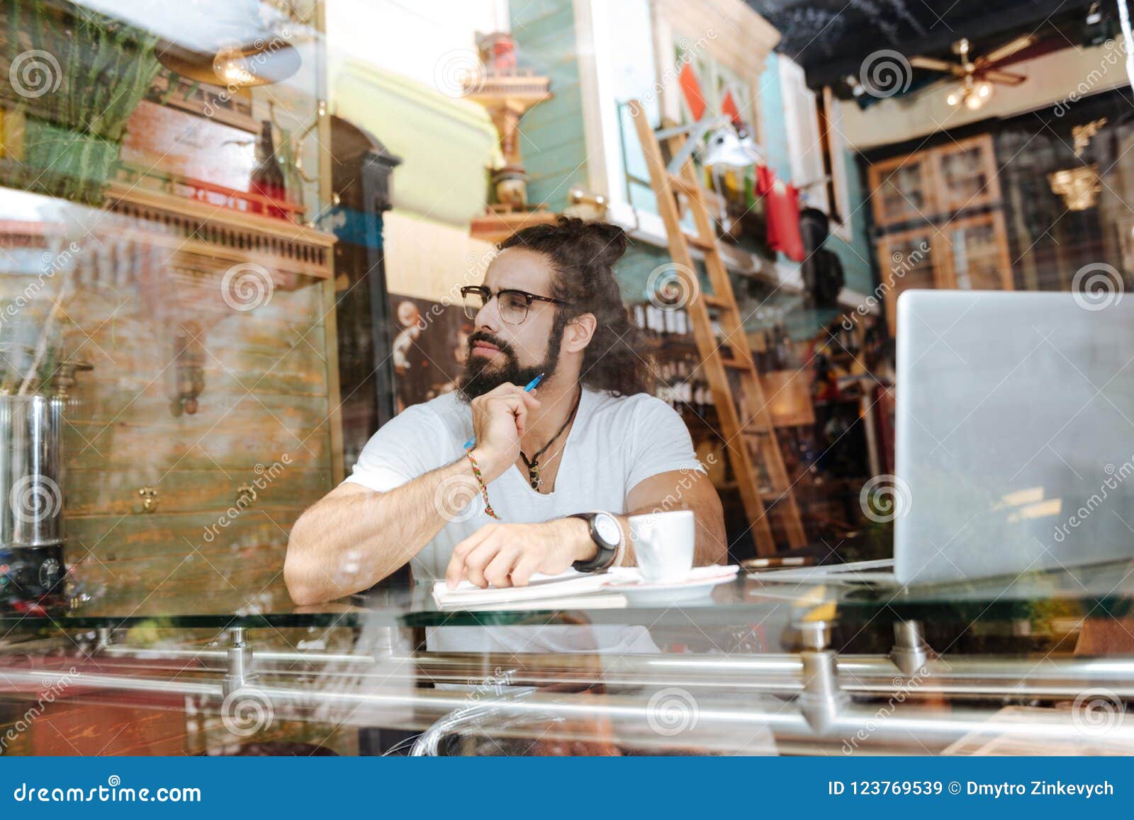 Nice Thoughtful Man Holding a Pen Stock Image - Image of culture, latin ...