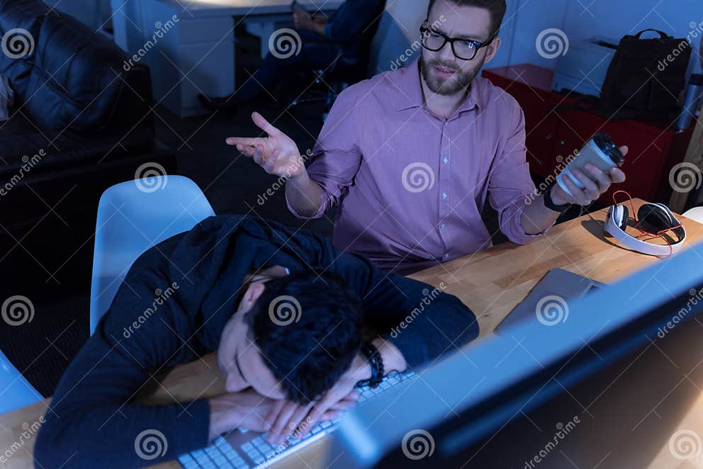 Nice Tired Programmer Falling Asleep Stock Photo - Image of information ...
