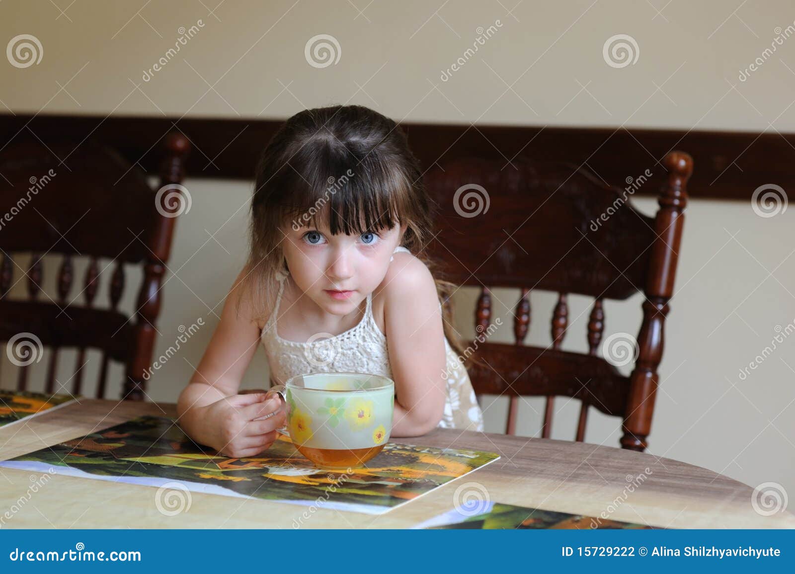 Nice Toddler Girl With Big Cup Of Tea Stock Photo - Image of ladybug ...