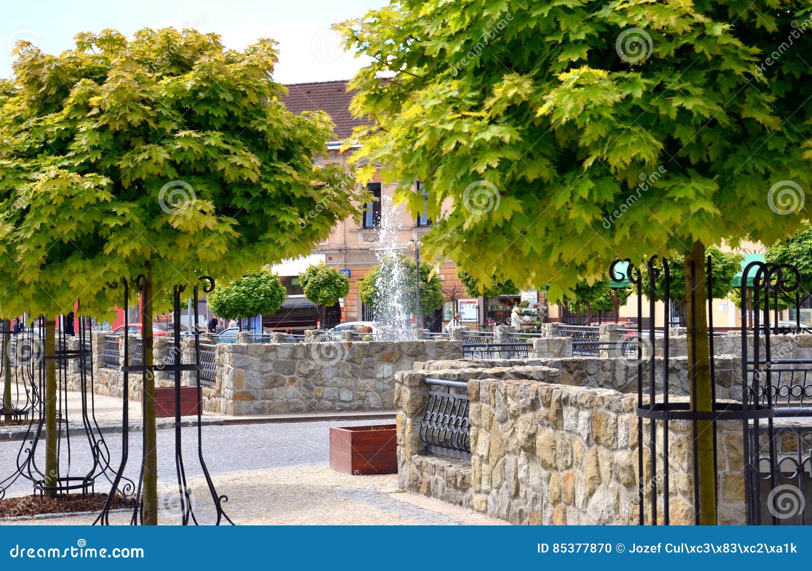Nice Town Square with Many Green Trees during Hot Summer Day Stock ...