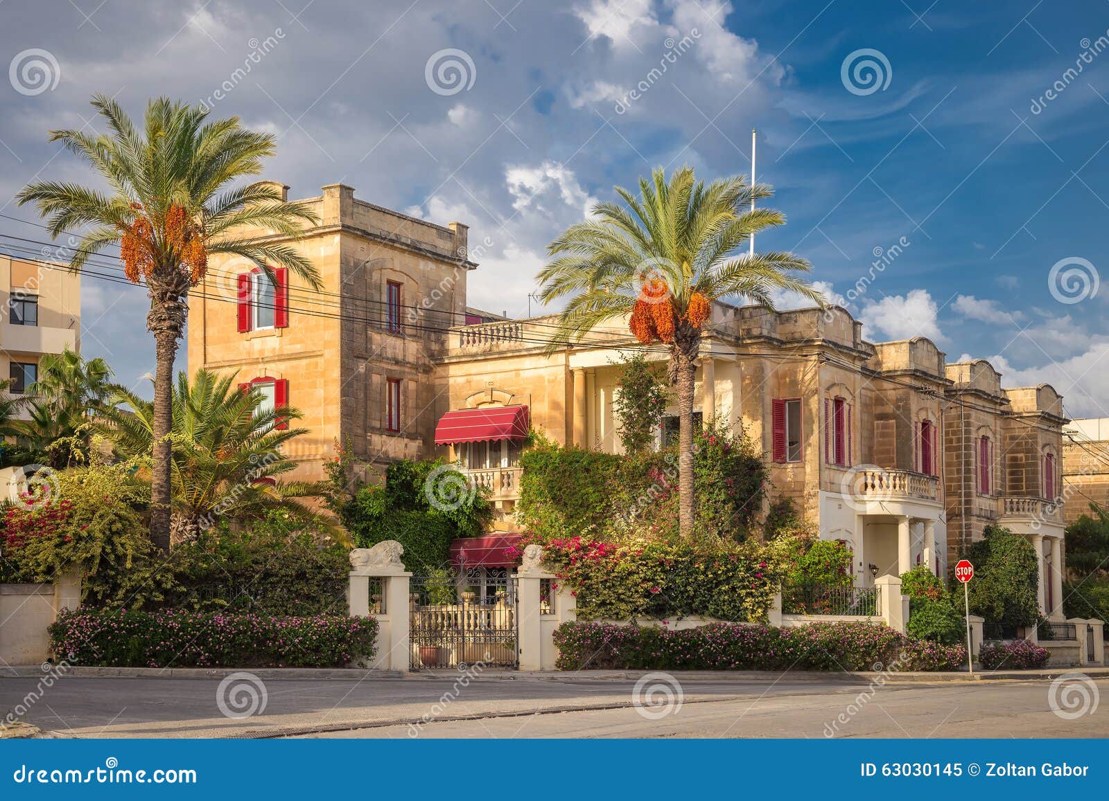 Nice Traditional Building at Valletta with Palm Trees - Malta Stock ...