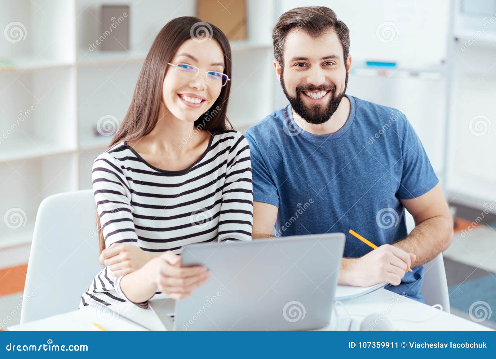 Nice Two Colleagues Introducing Startup Stock Image - Image of goal ...