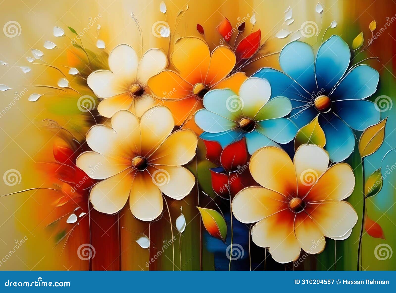 Nice Vertical Abstract Original Flower Painting on Canvas Stock ...