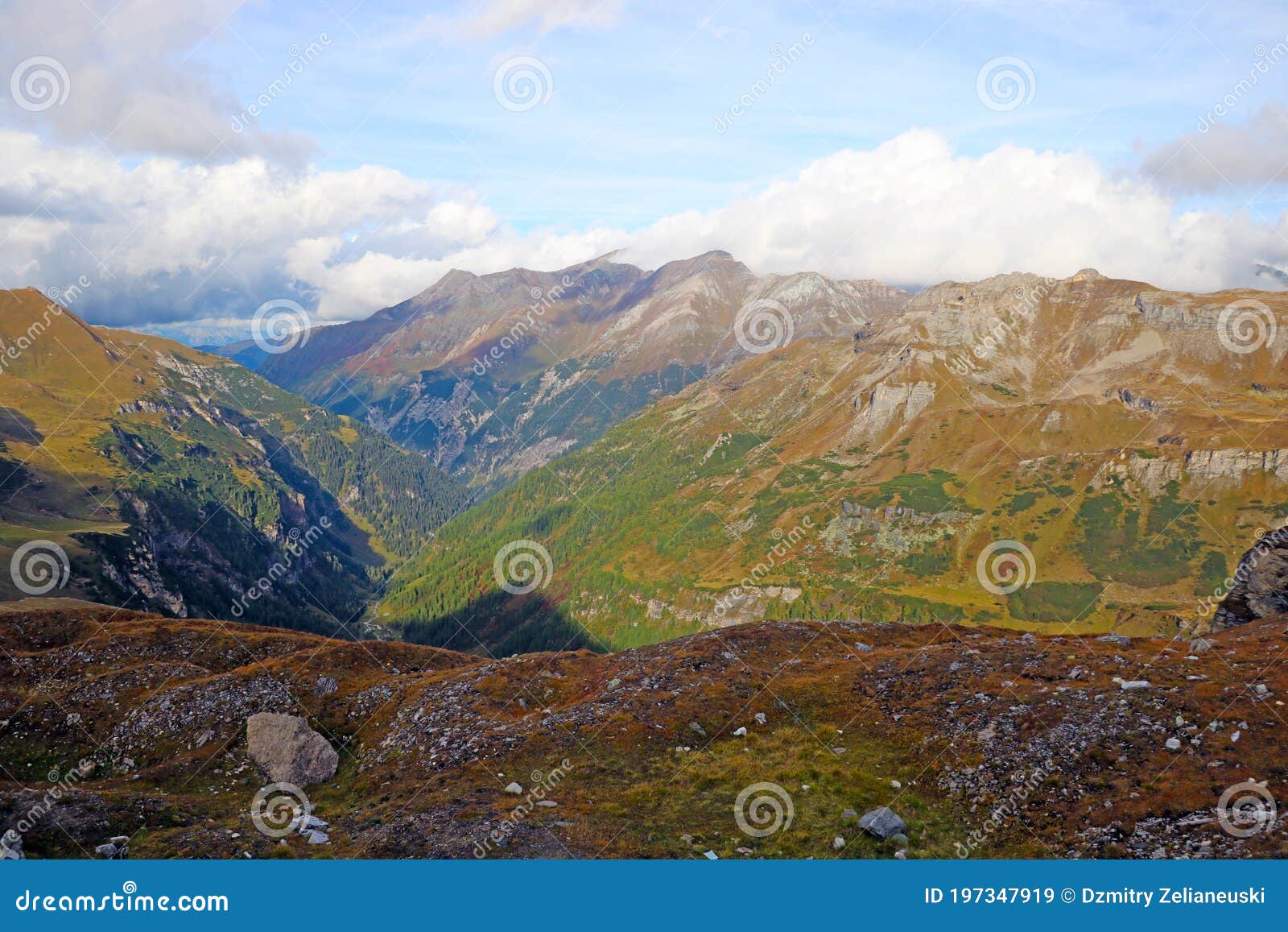 Autumn Clear Weather Day Time Forest Mountain Landscape With Dirt Trail ...