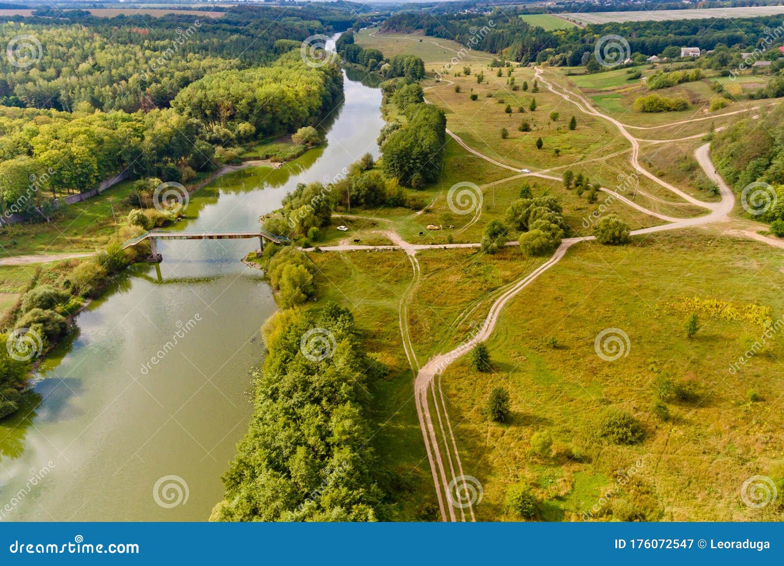 Nice View of the Bridge and the River. Stock Image - Image of grass ...