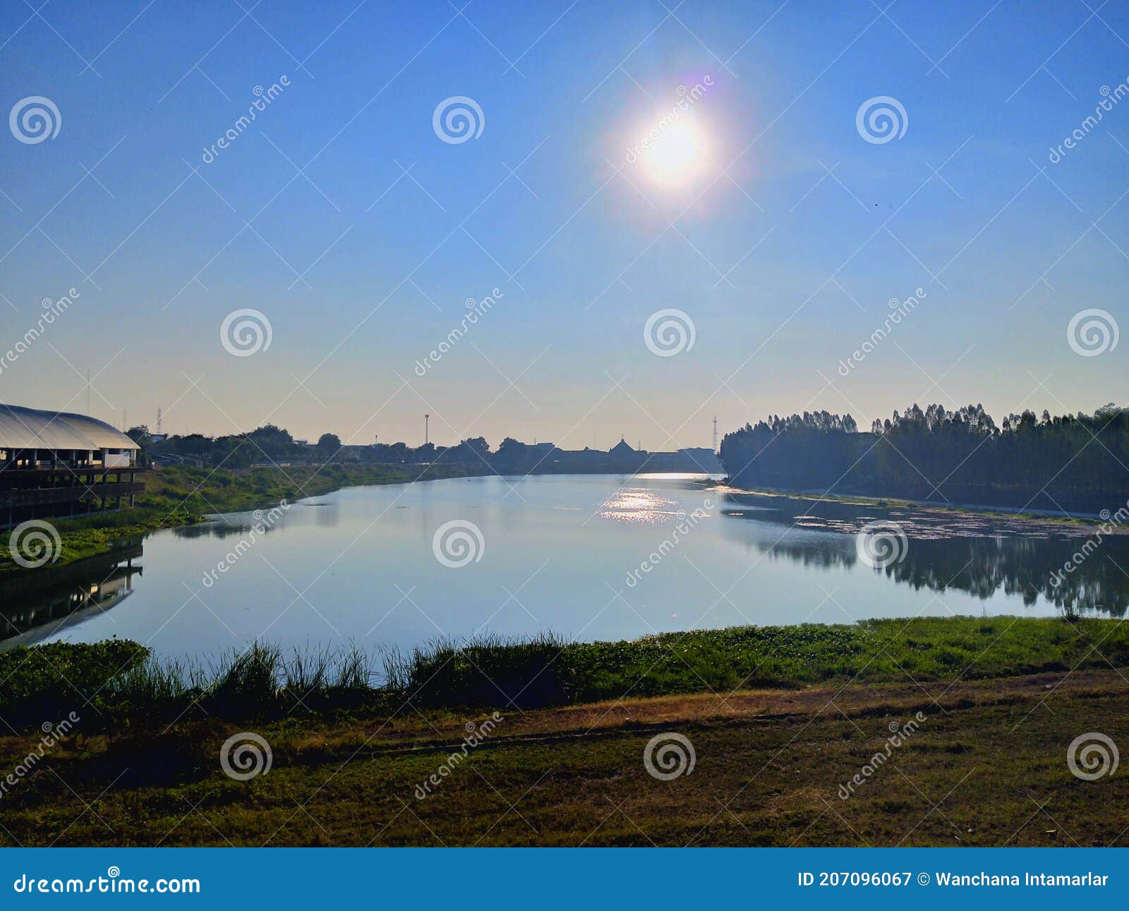 Nice View at Night with Moon and River. Stock Image - Image of nice ...
