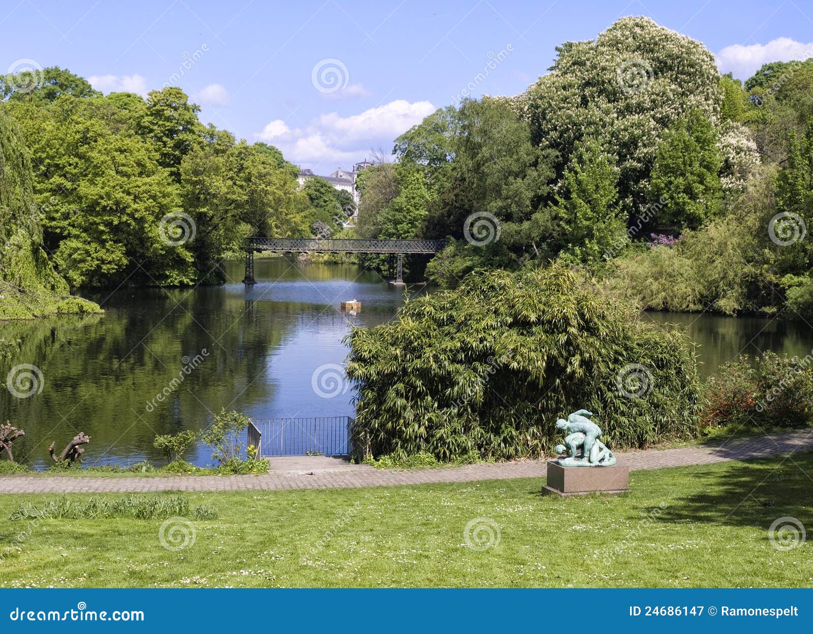 Nice View of a Park in Copenhagen Stock Image - Image of trees, statue ...
