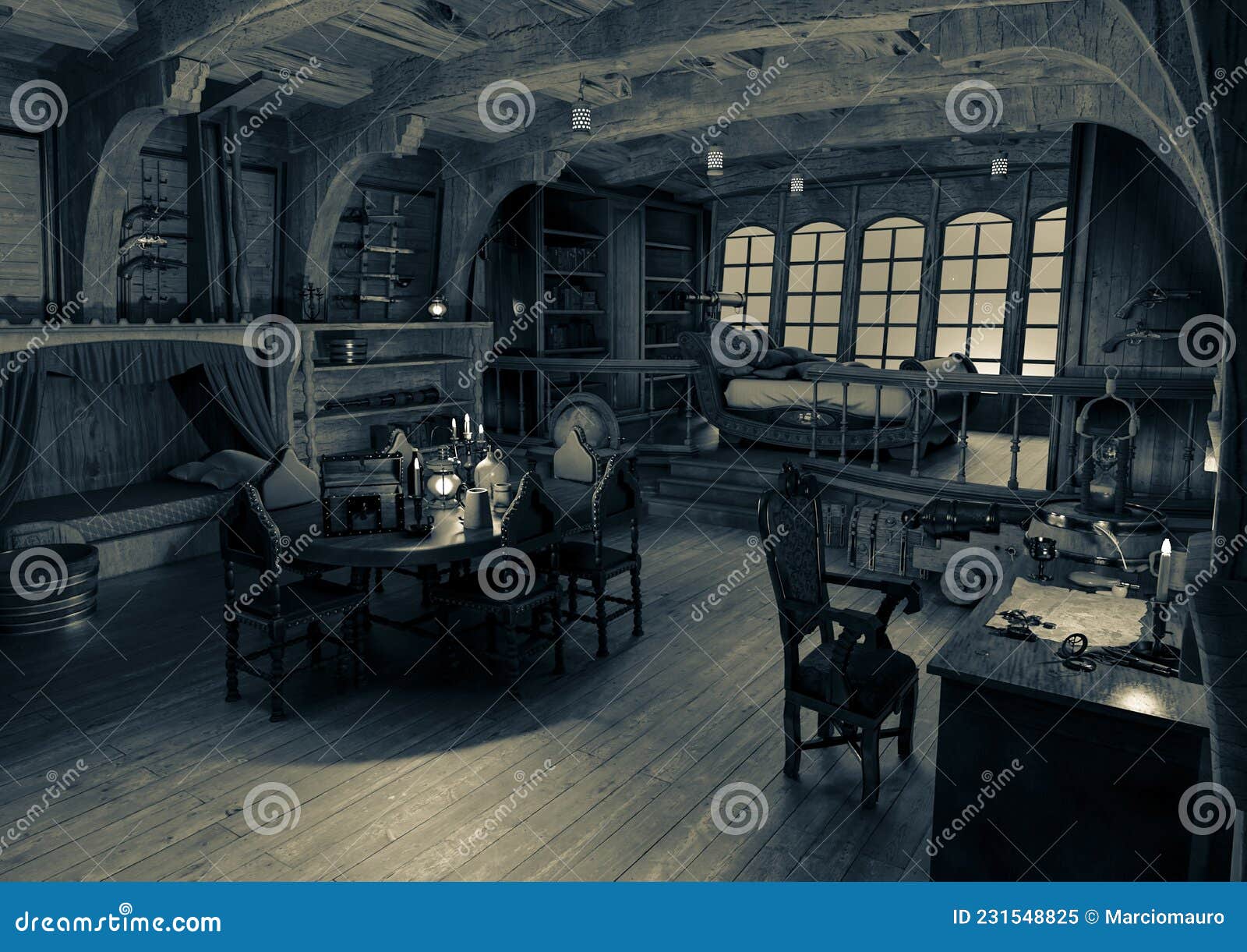 Nice View of the Pirate Cabin Stock Illustration - Illustration of ...