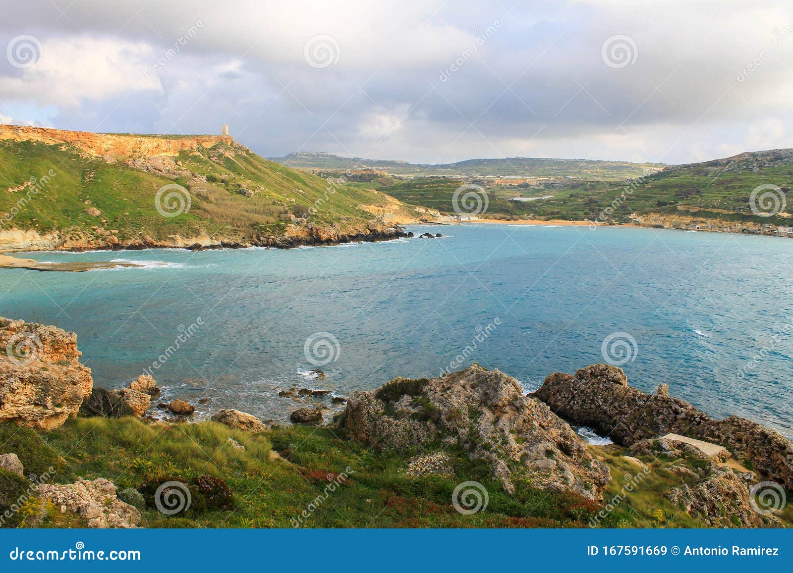 Golden Bay views in Malta stock image. Image of coastline - 167591669