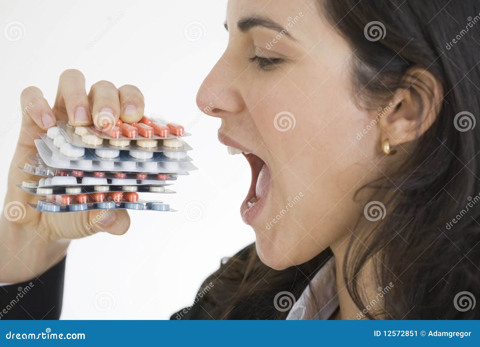 Nice woman Eating pills stock image. Image of girl, adult - 12572851