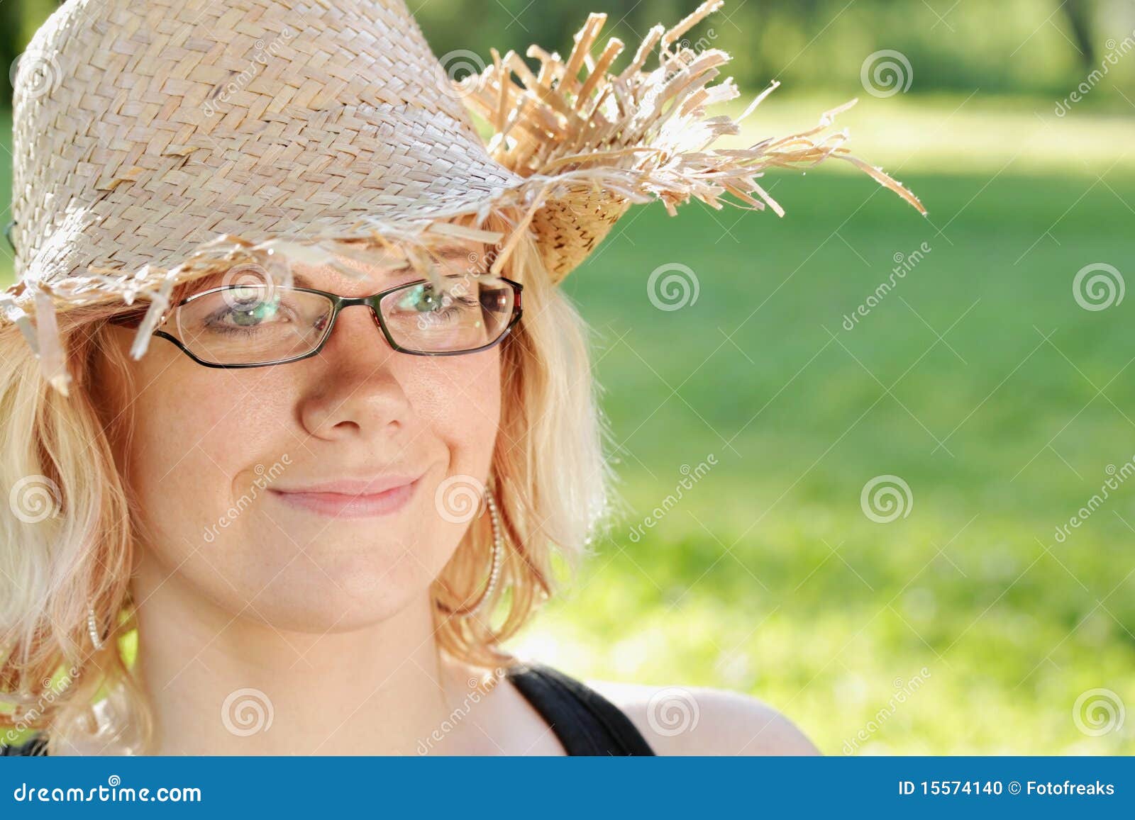 Nice woman with straw hat stock photo. Image of light - 15574140