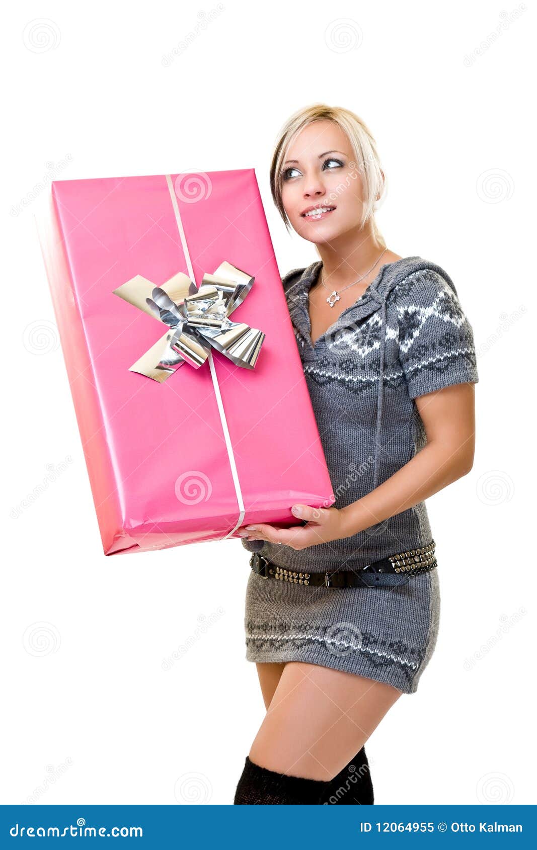 Nice Woman Thinking, What is in the Box?! Stock Image - Image of huge ...