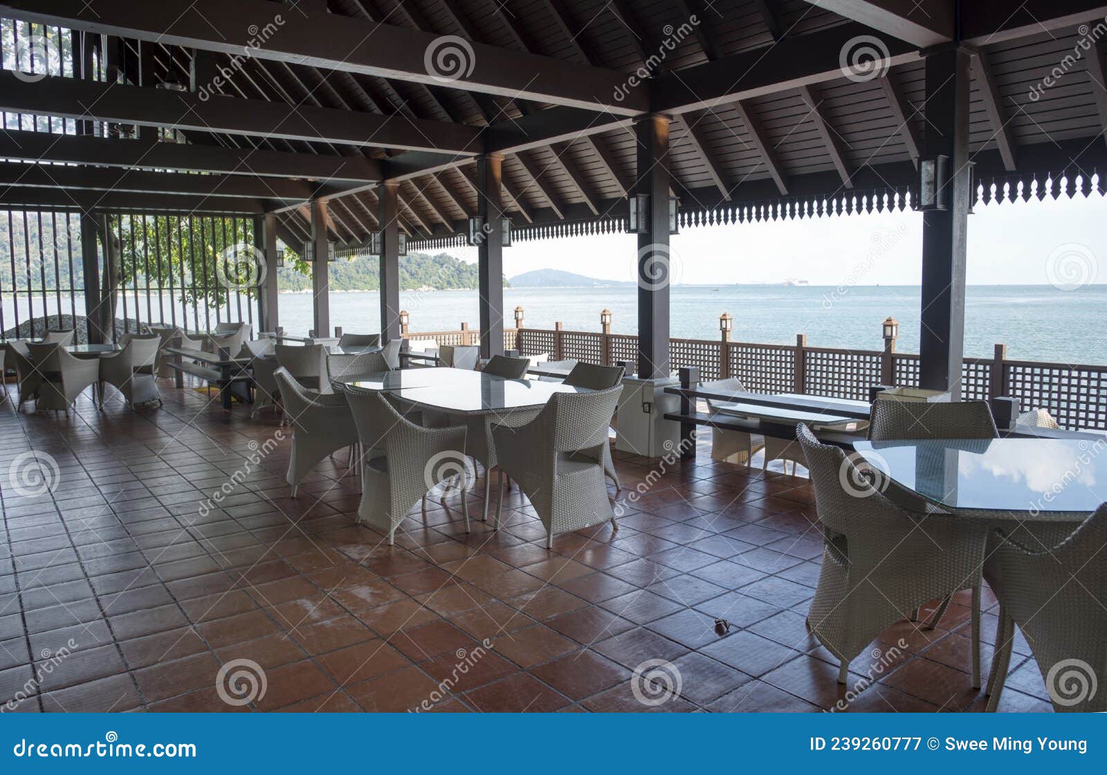 Nice Wooden Dining Table at Beachfront Stock Image - Image of relax ...