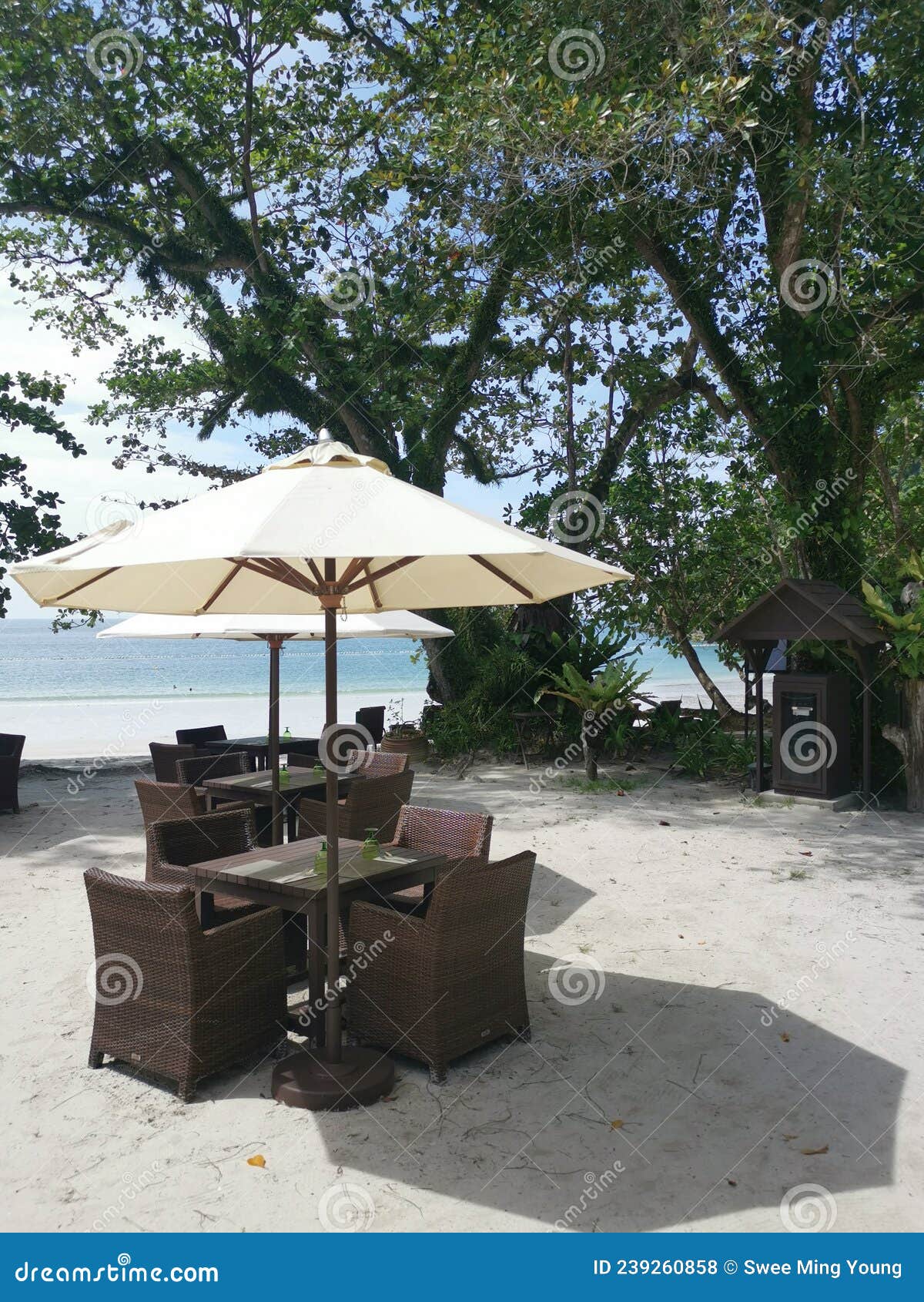 Nice Wooden Dining Table at Beachfront Stock Photo - Image of dining ...