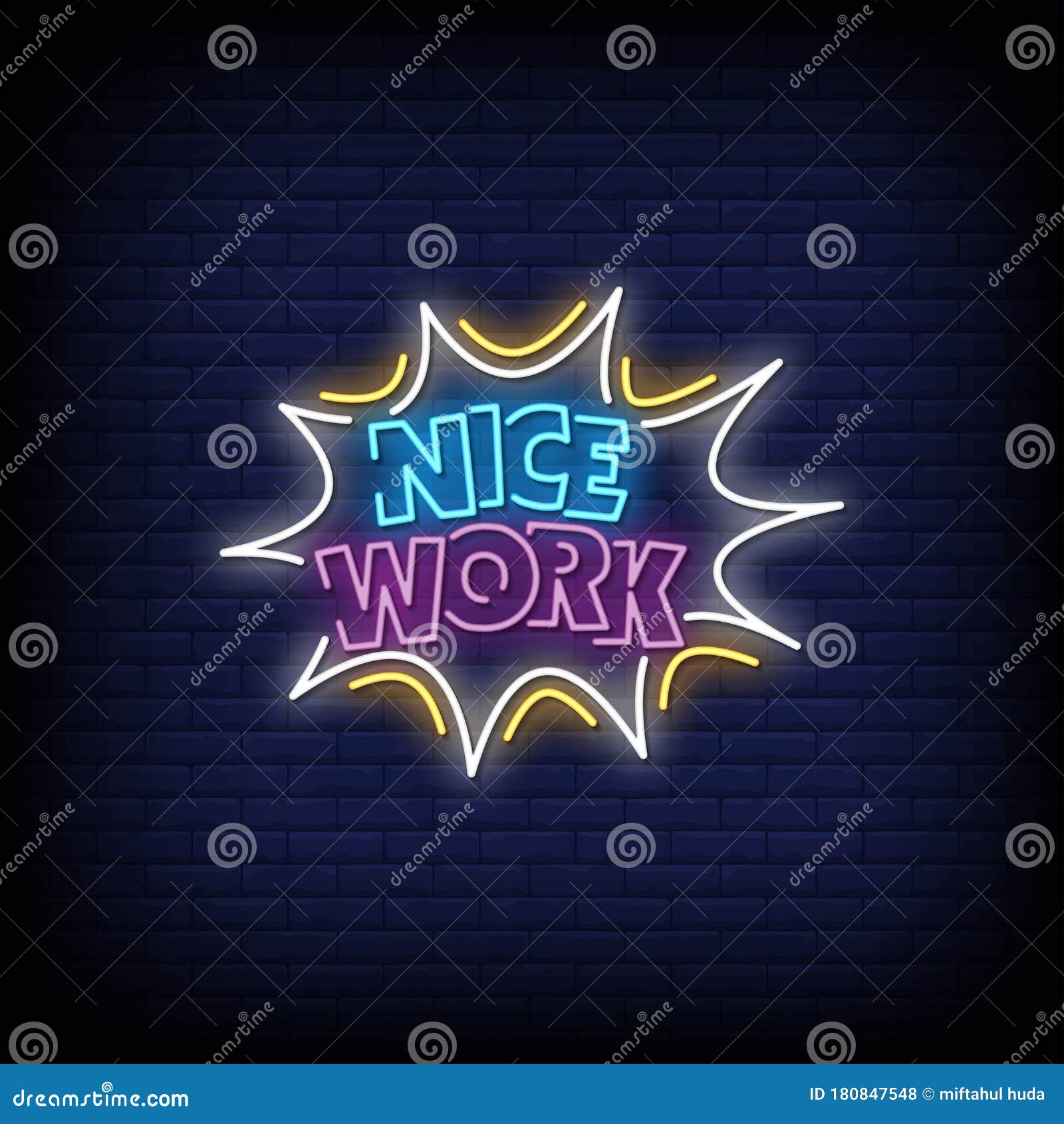 Nice Work Neon Signs Style Text Vector Stock Vector - Illustration of ...