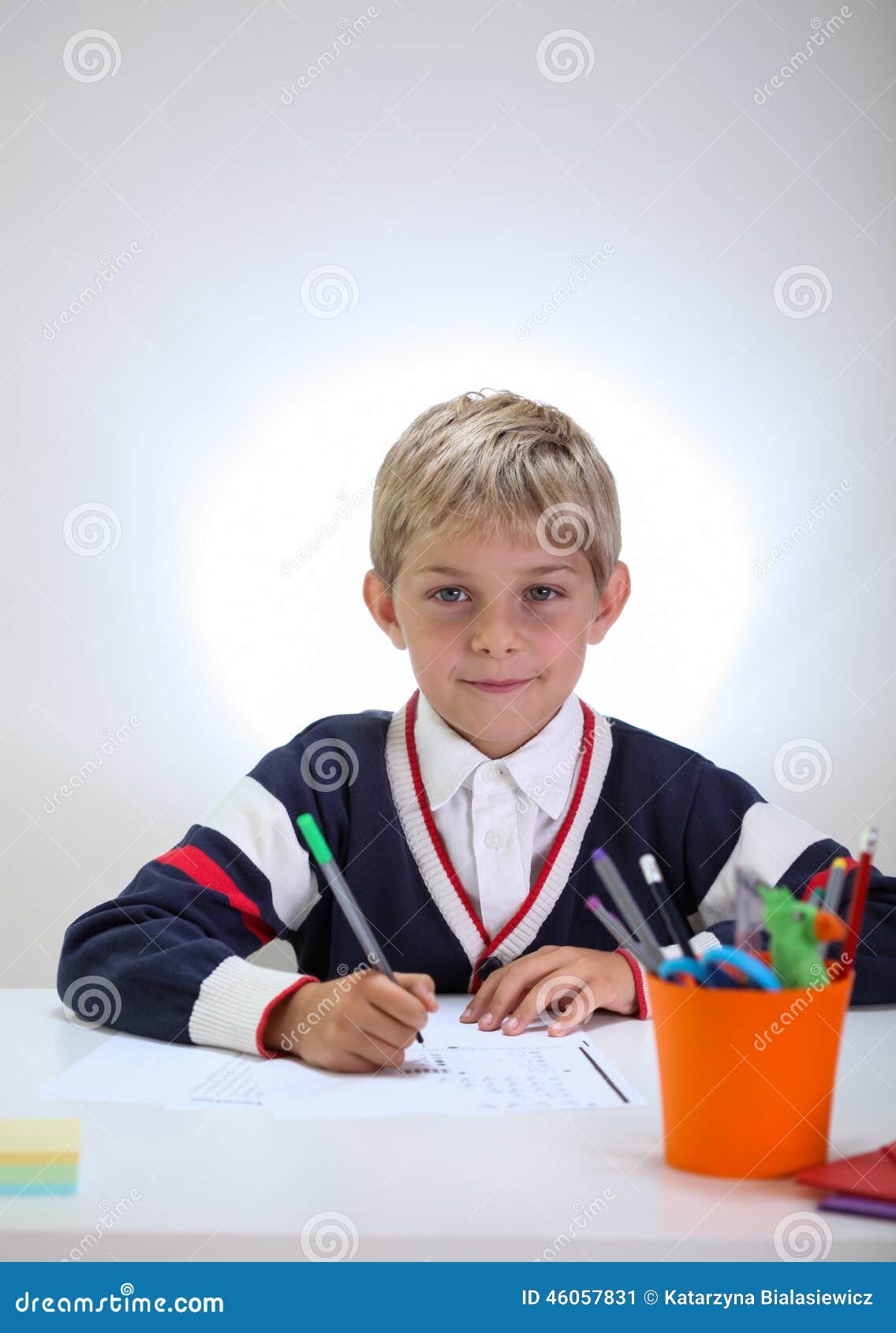 Nice Young Boy Doing Homework Stock Image - Image of reading, stress ...