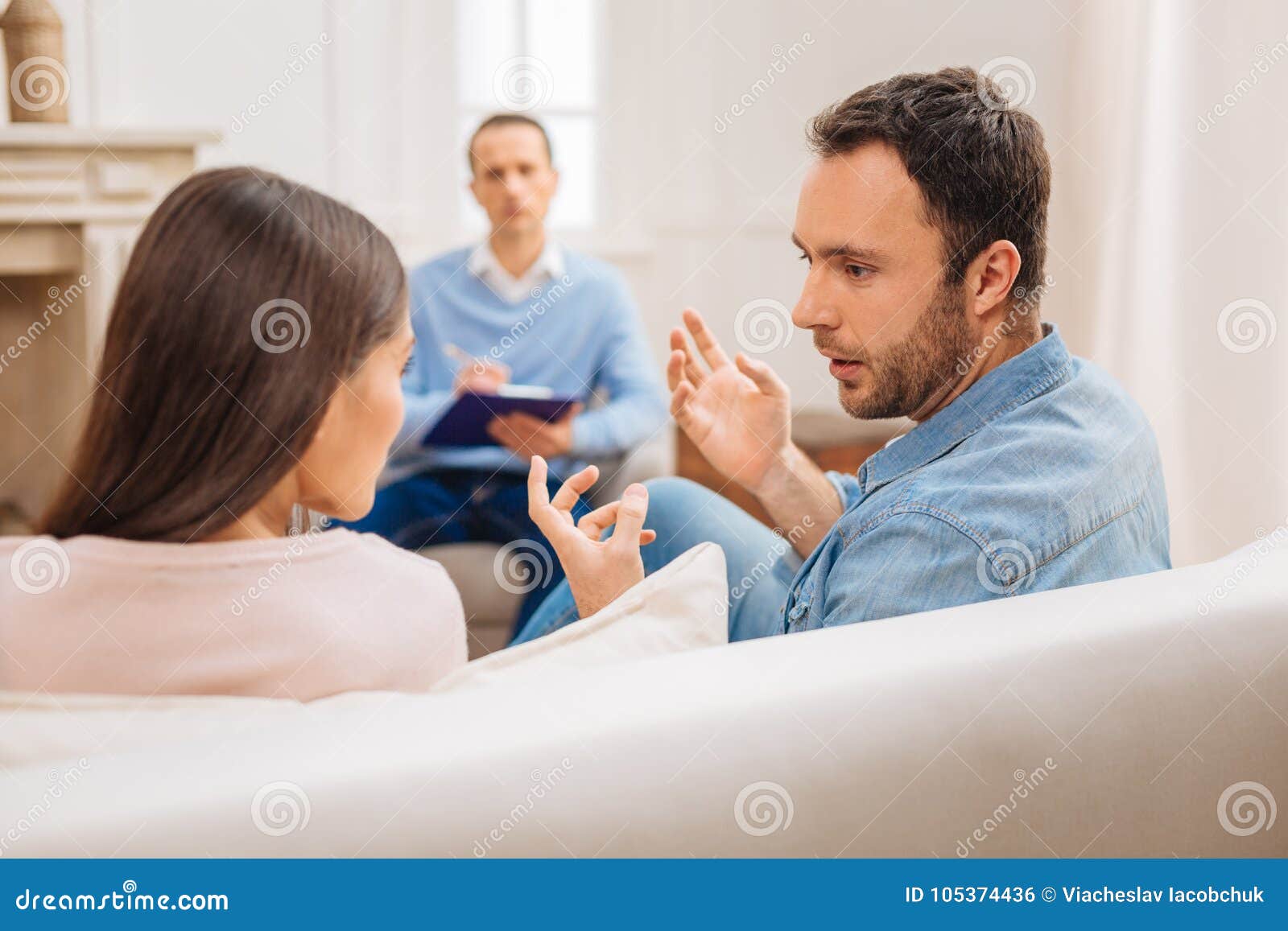 Nice Young Couple Arguing during Session Stock Photo - Image of meeting ...