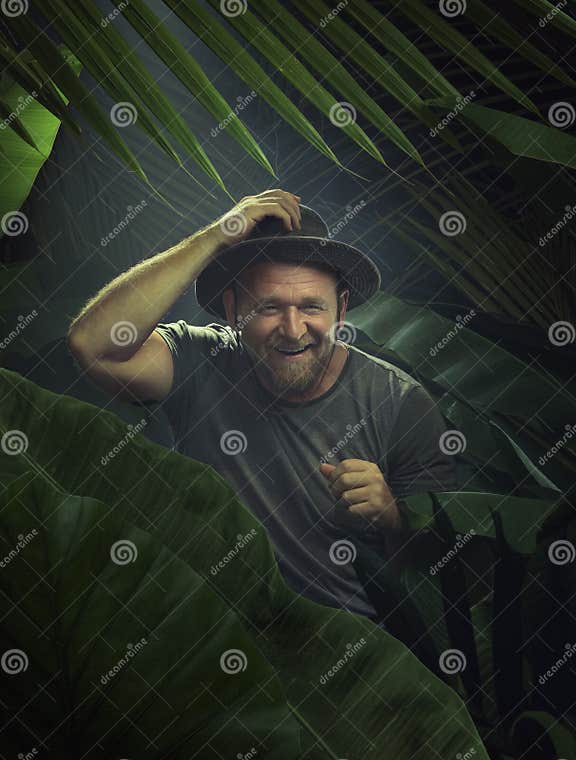 Nice Young Man Exploring Jungle Environment Stock Photo - Image of ...