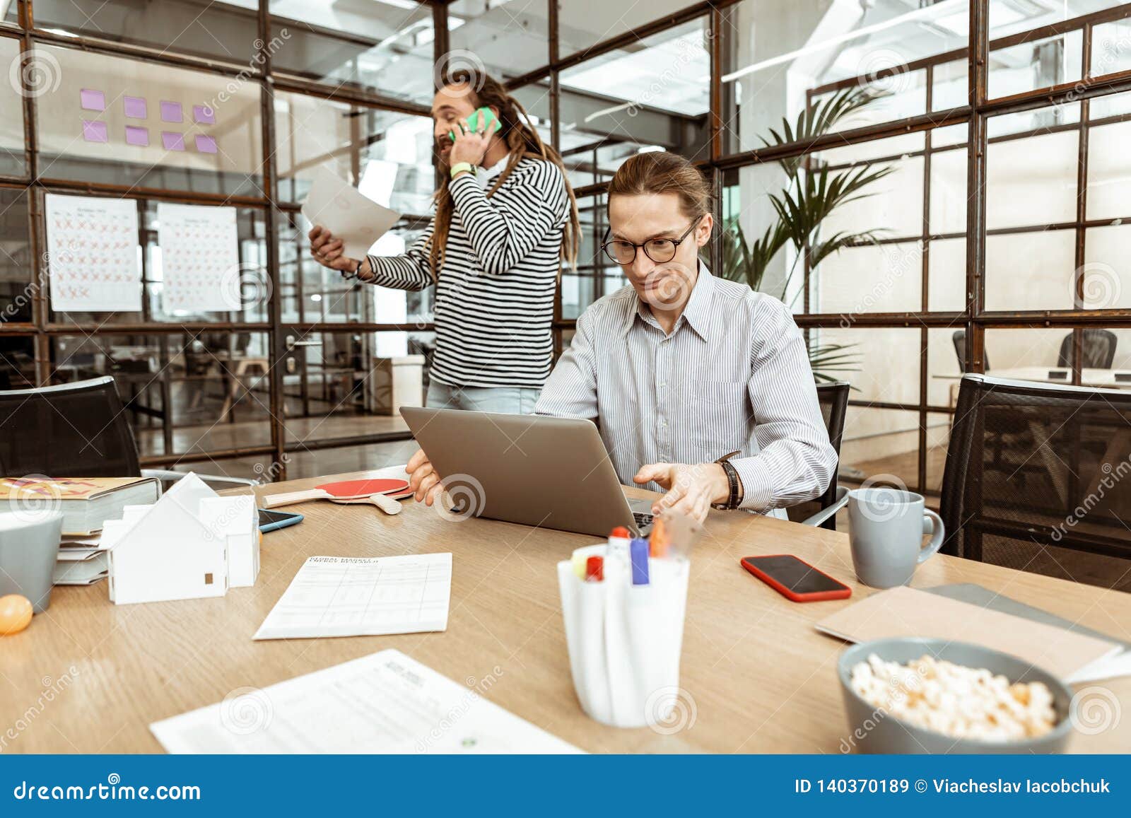Nice Young Man Trying To Concentrate on Work Stock Image - Image of ...