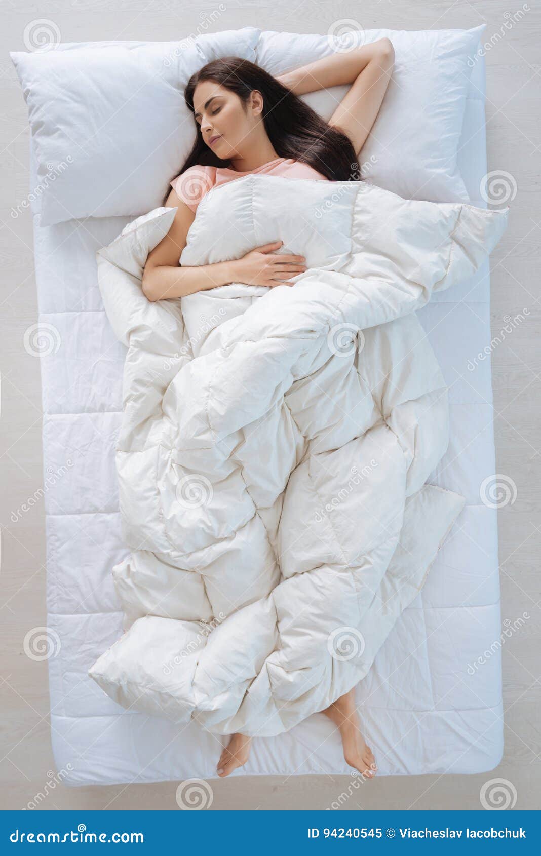 Nice Young Woman Covering Herself With The Blanket Stock Image Image