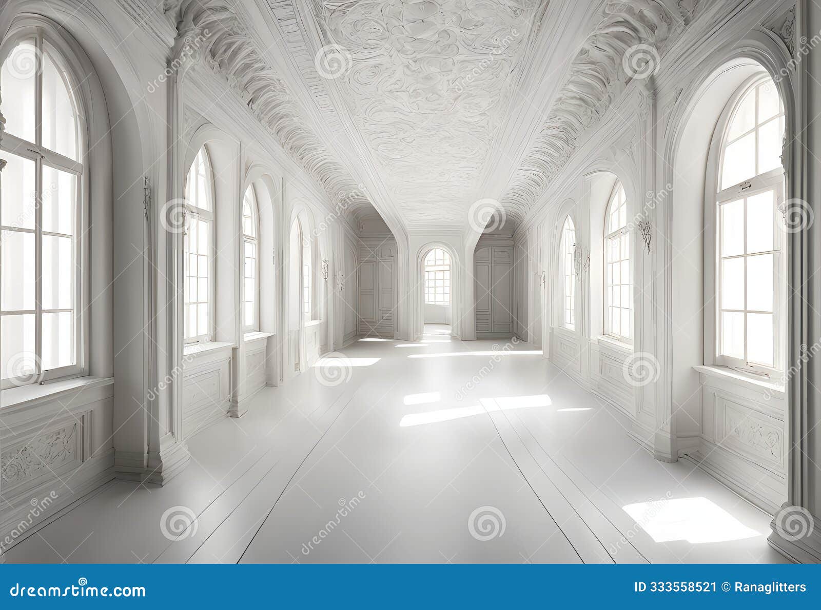 Nicely Built Luxury White Empty Hall with White Walls and Ceiling ...