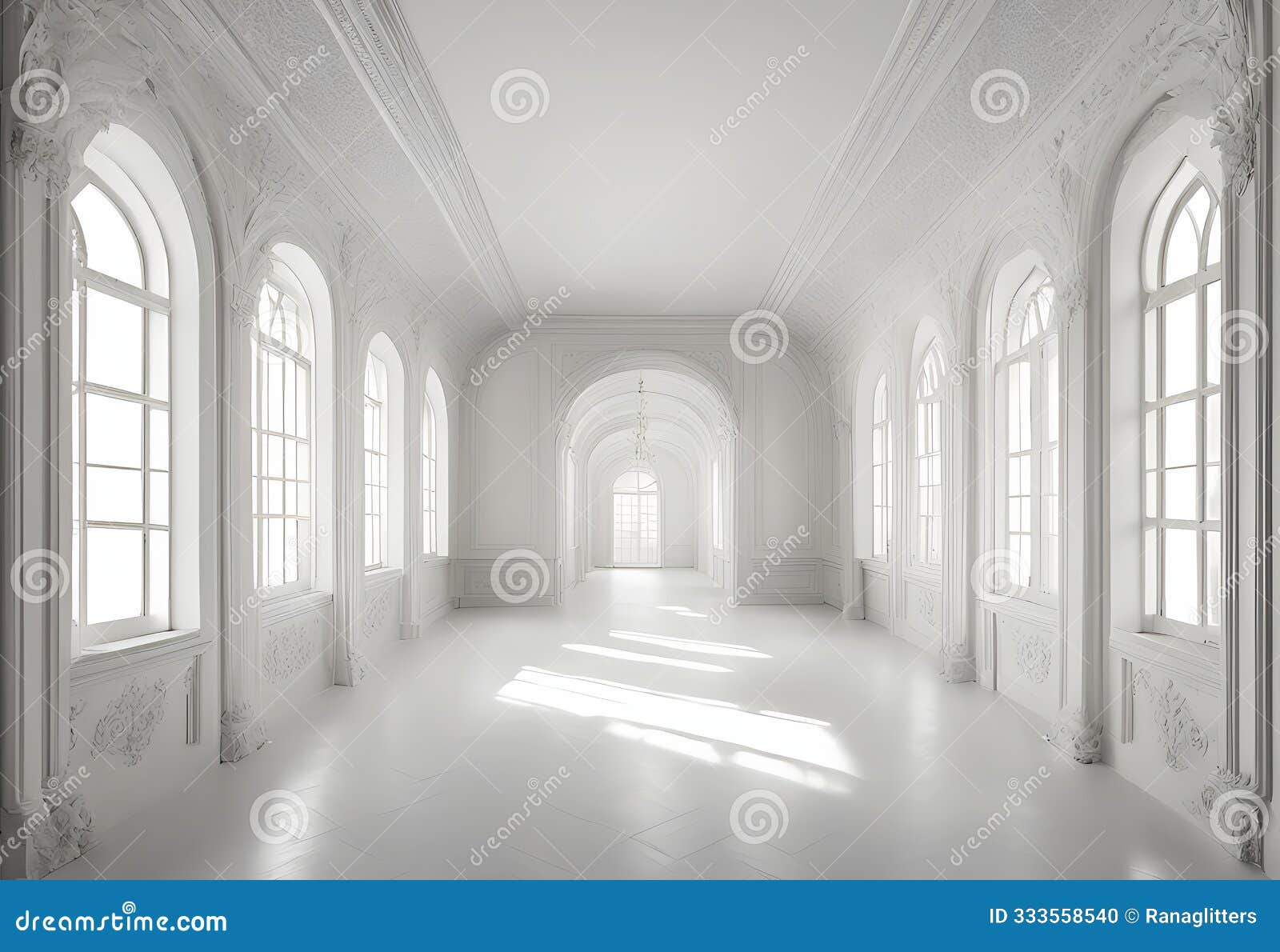Nicely Built Luxury White Empty Hall with White Walls and Ceiling ...