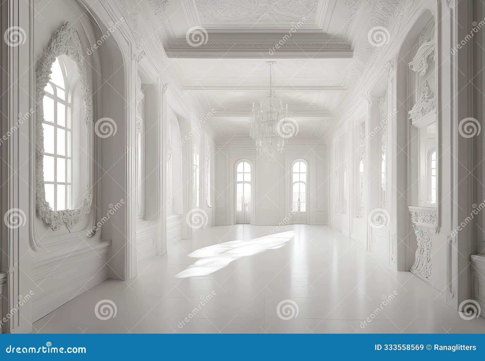 Nicely Built Luxury White Empty Hall with White Walls and Ceiling ...