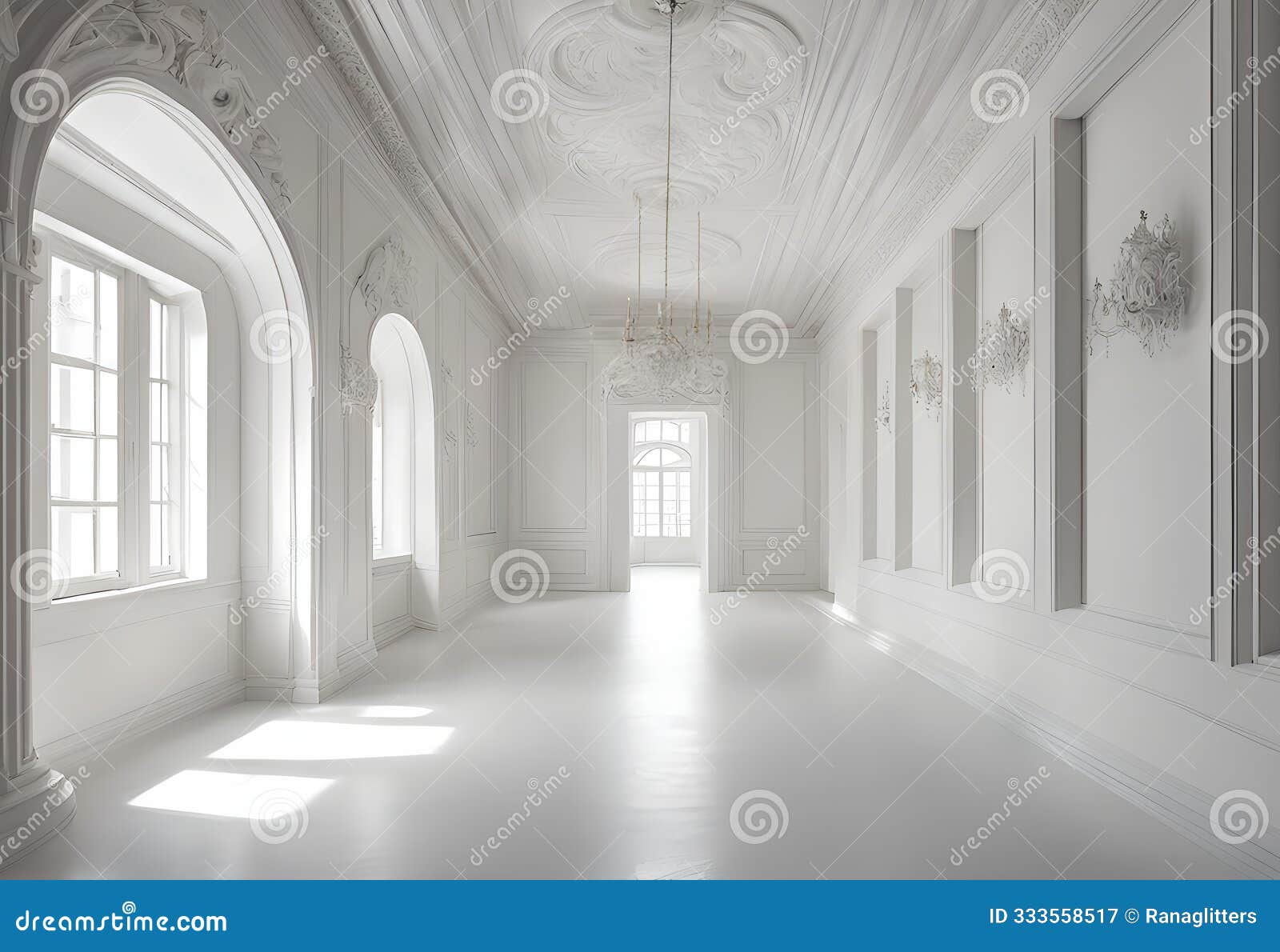 Nicely Built Luxury White Empty Hall with White Walls and Ceiling ...