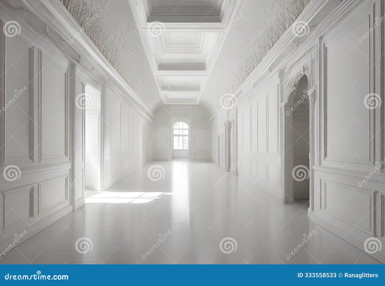 Nicely Built Luxury White Empty Hall with White Walls and Ceiling ...