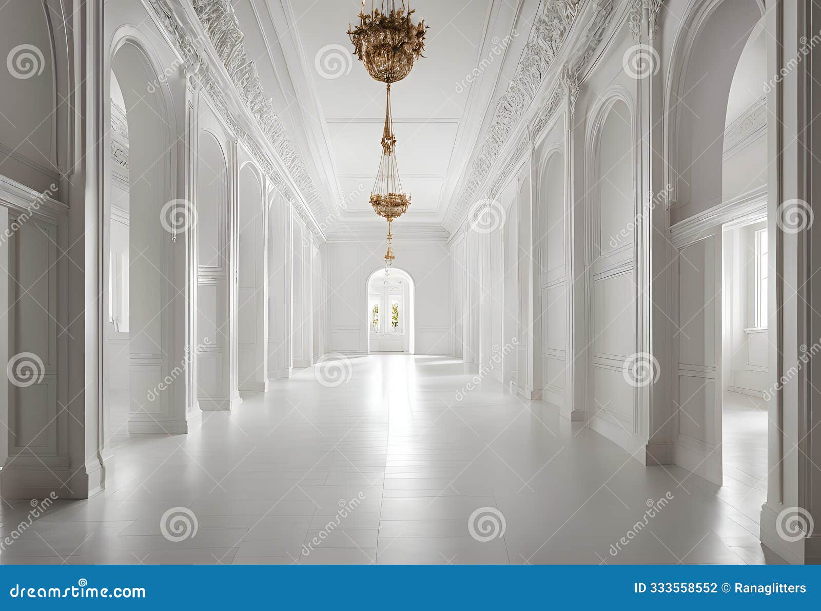 Nicely Built Luxury White Empty Hall with White Walls and Ceiling ...
