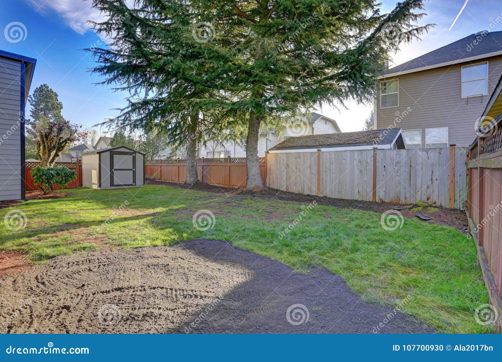 Backyard View with a Shed on a Bright Sunny Day. Stock Photo - Image of ...
