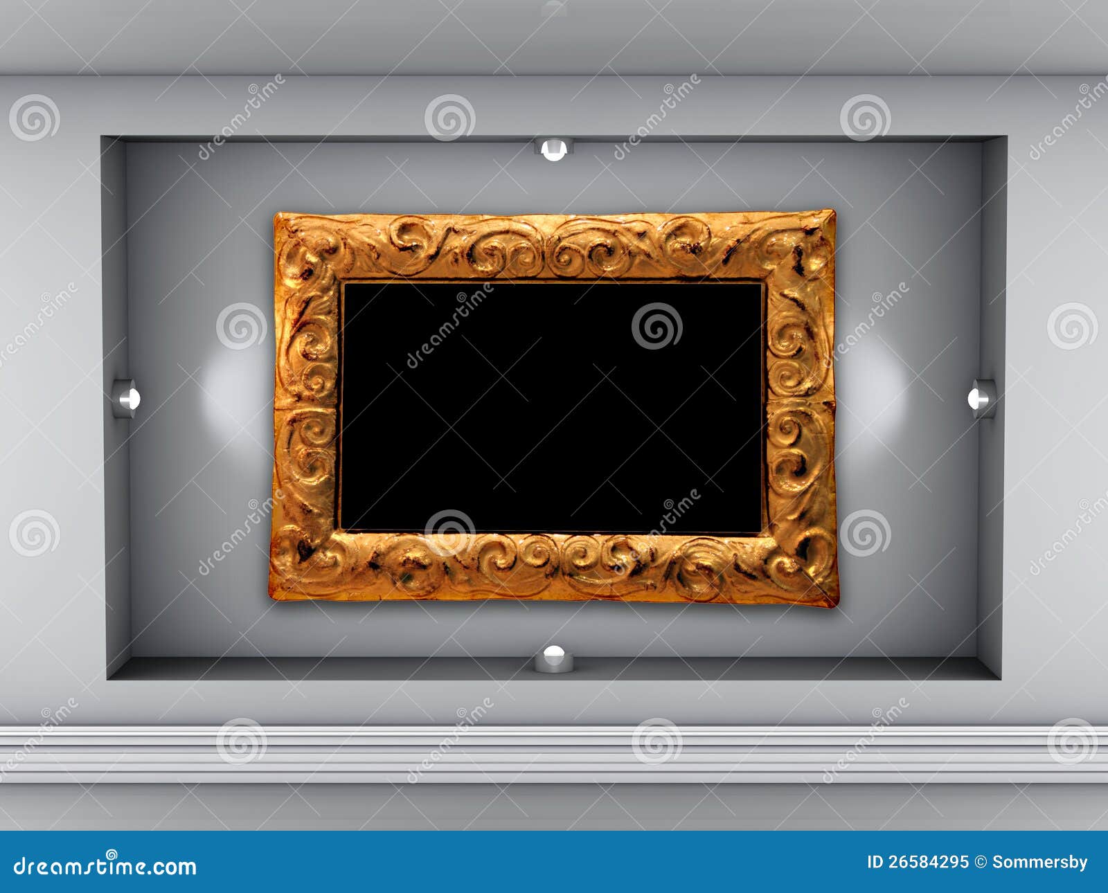 Niche with Spotlights and Picture Frame Stock Illustration ...