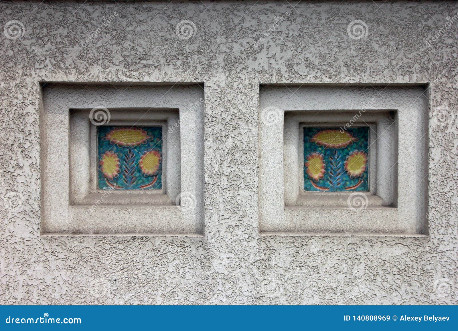 Niches with Decorative Inserts of Ceramic Tile on White Plastered Wall ...
