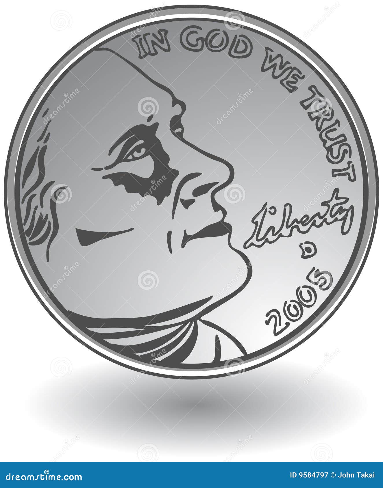 Nickel stock vector. Illustration of cent, economy, jefferson - 9584797