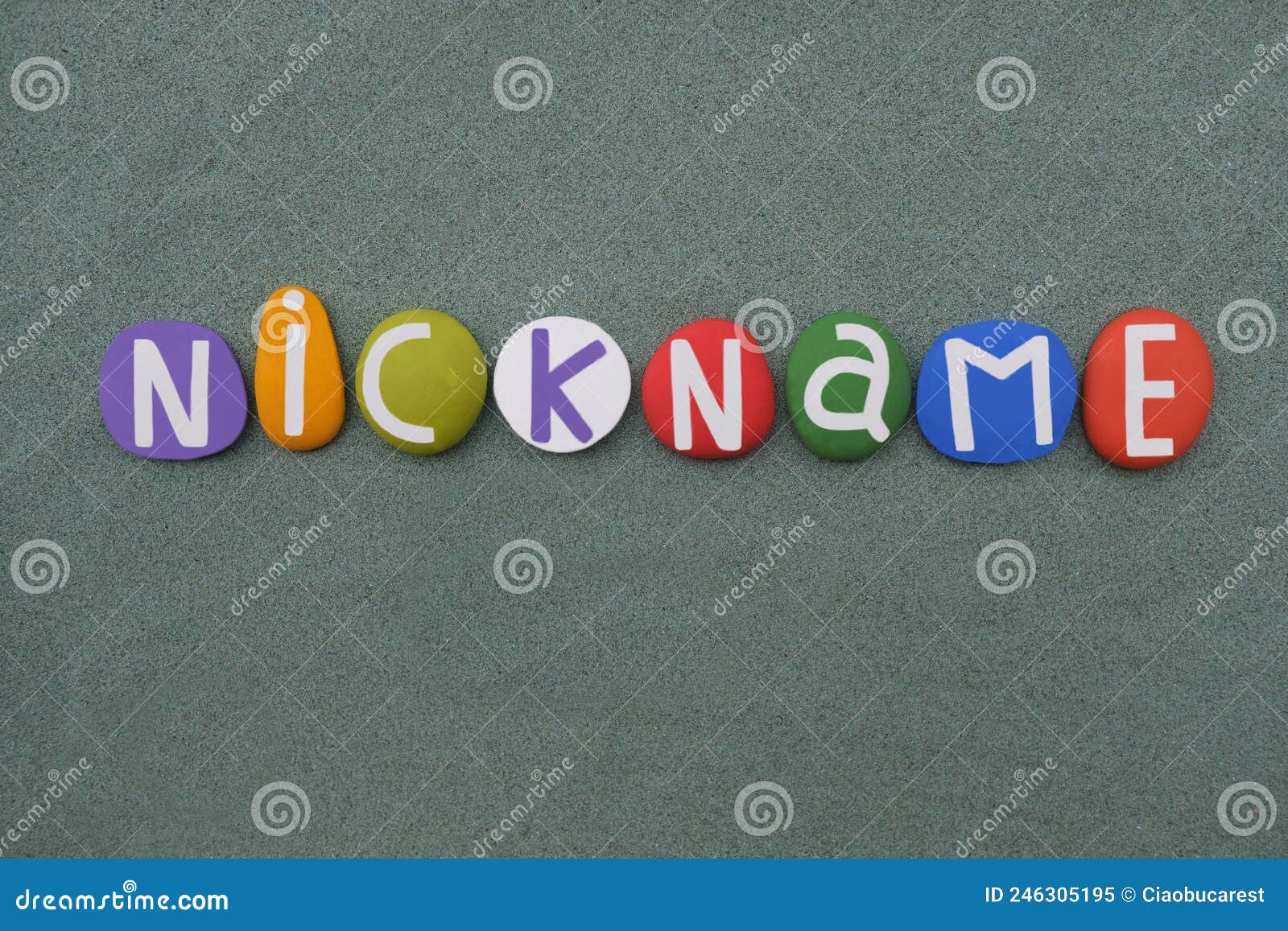 Nickname, Creative Word Composed with Multi Colored Stone Letters Over ...