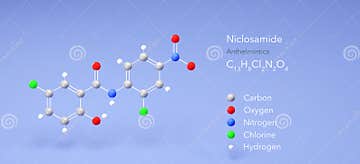 Niclosamide Molecule, Molecular Structures, Anthelmintic, 3d Model ...