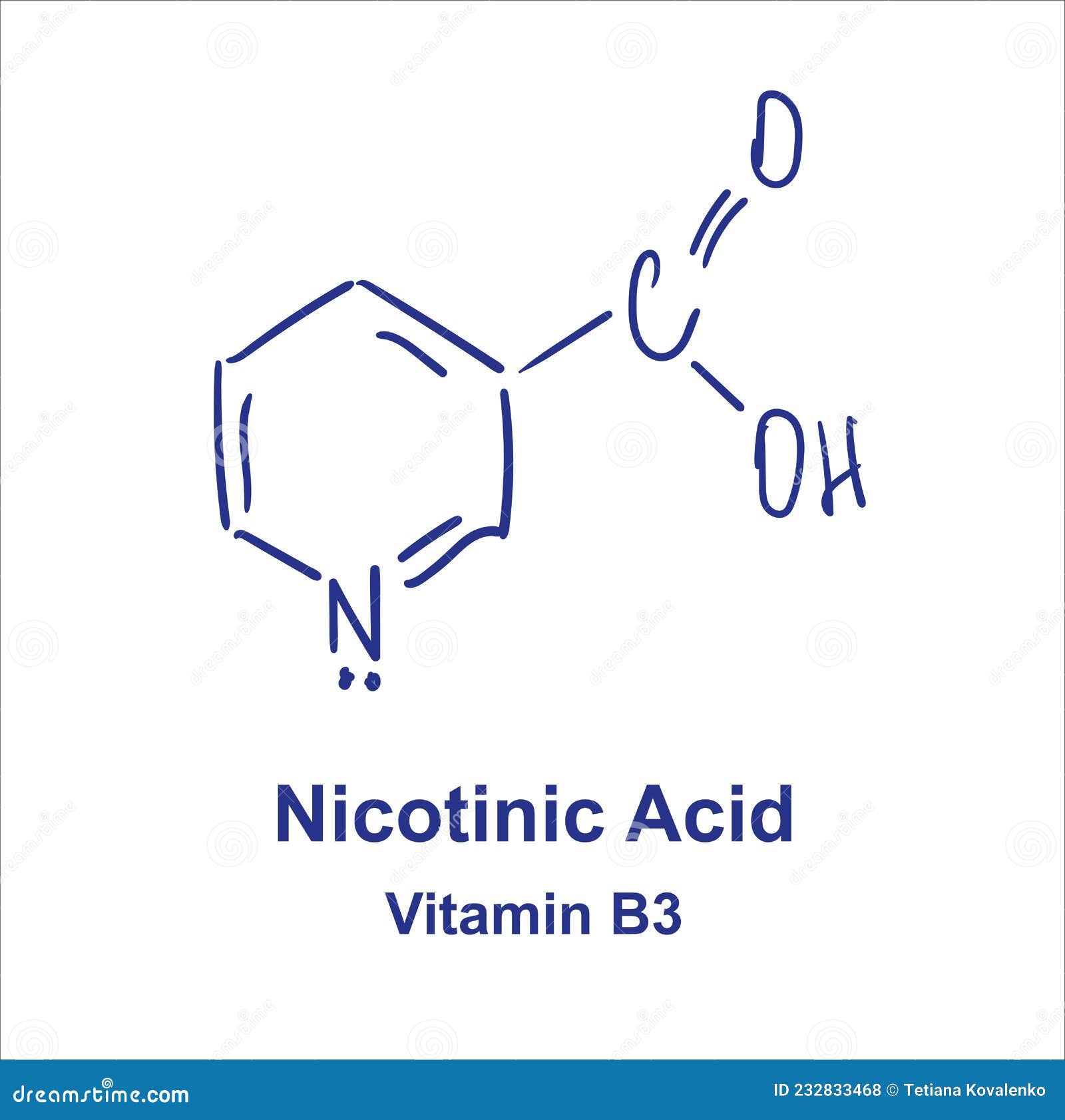 Nicotinic Acid Chemical Structure. Vector Illustration Hand Drawn ...