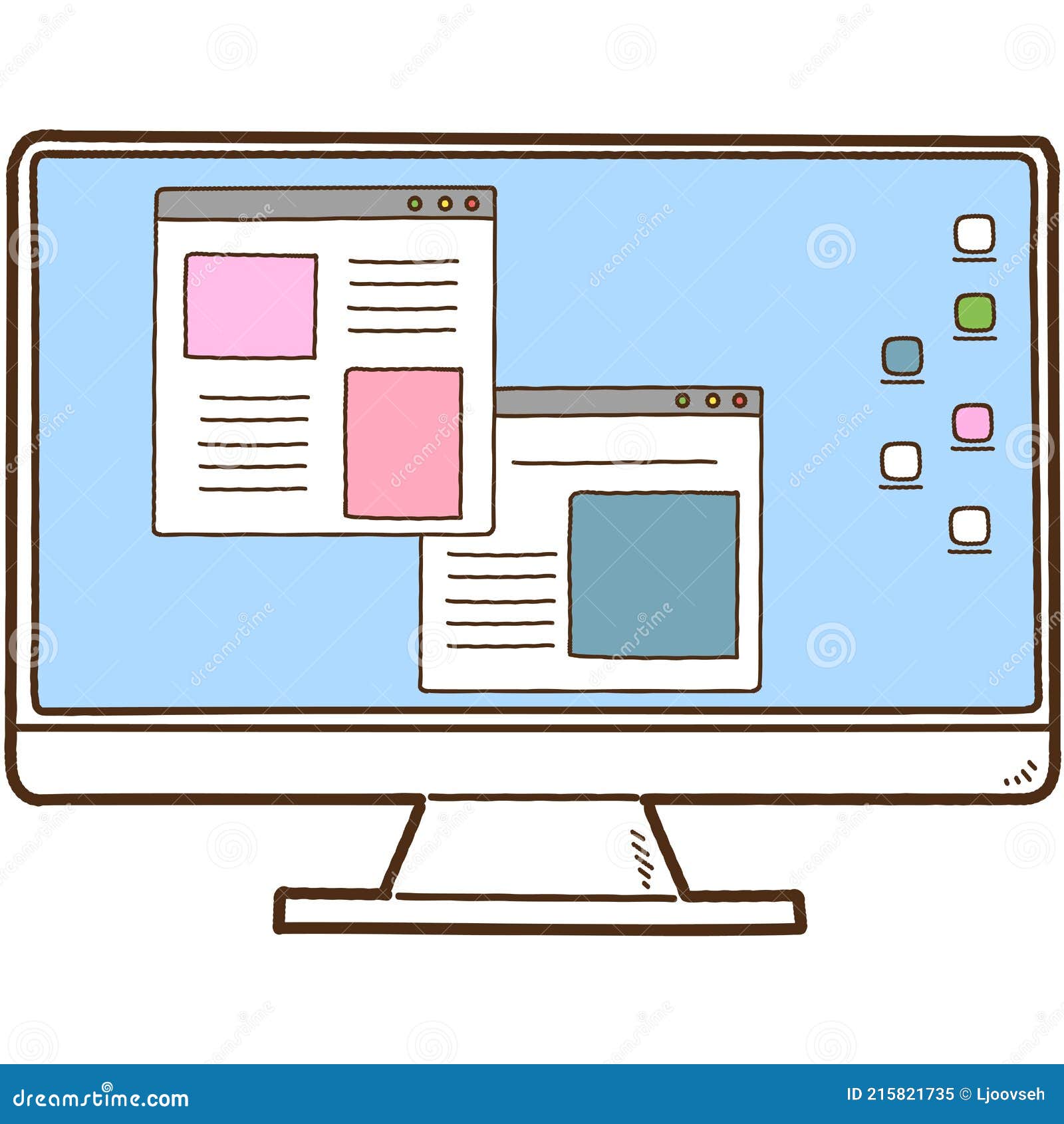 Niedlich Hand Gezeichnet Desktop-Computer Skizziert Vektor Abbildung ...