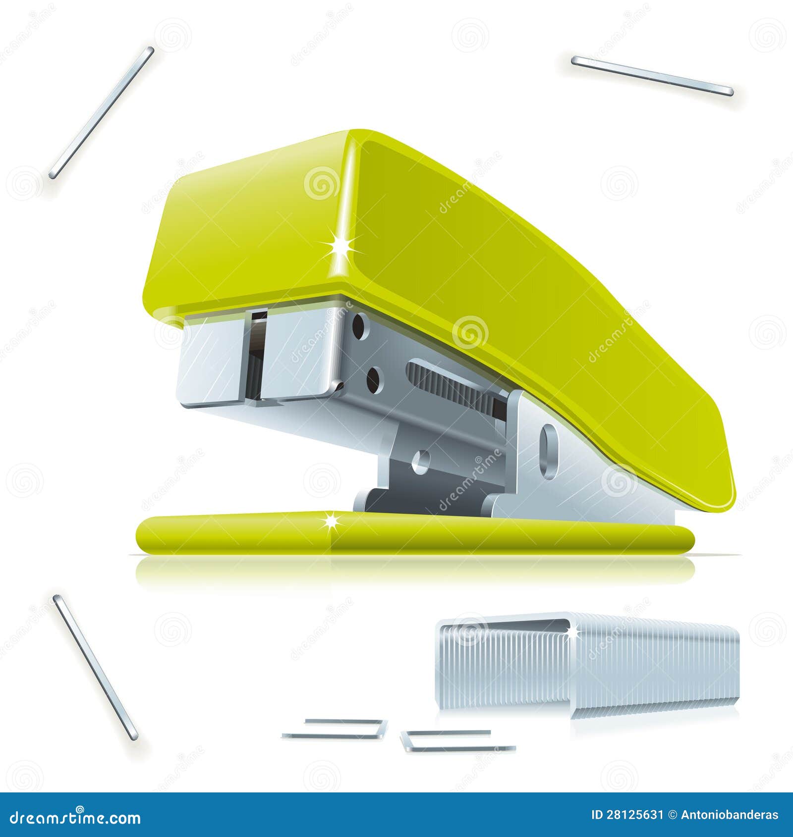 Nietmachine en nietjes vector illustratie. Illustration of reeks - 28125631